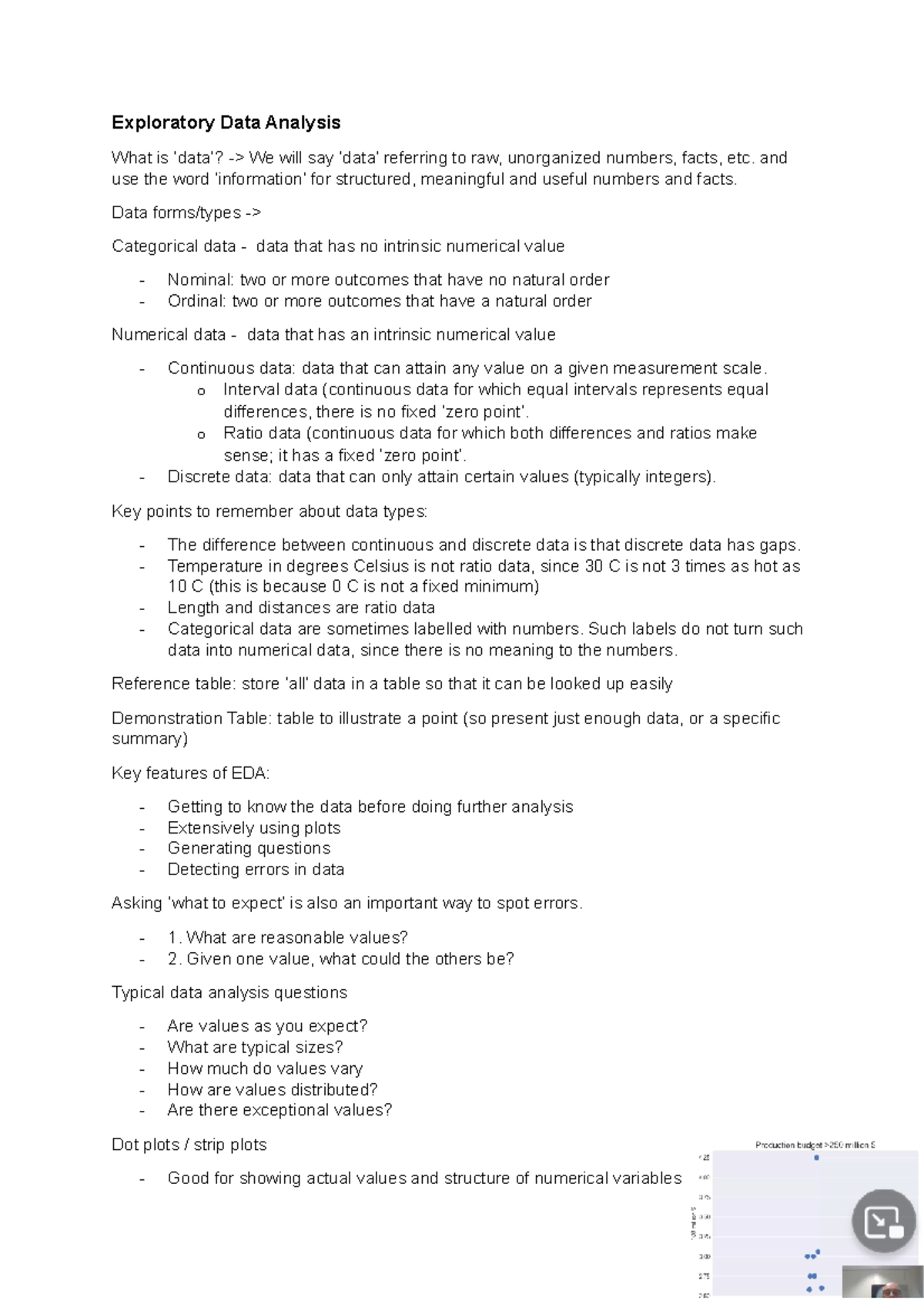 EDA summary - eda - Exploratory Data Analysis What is ‘data’? -> We will say ‘data’ referring to ...