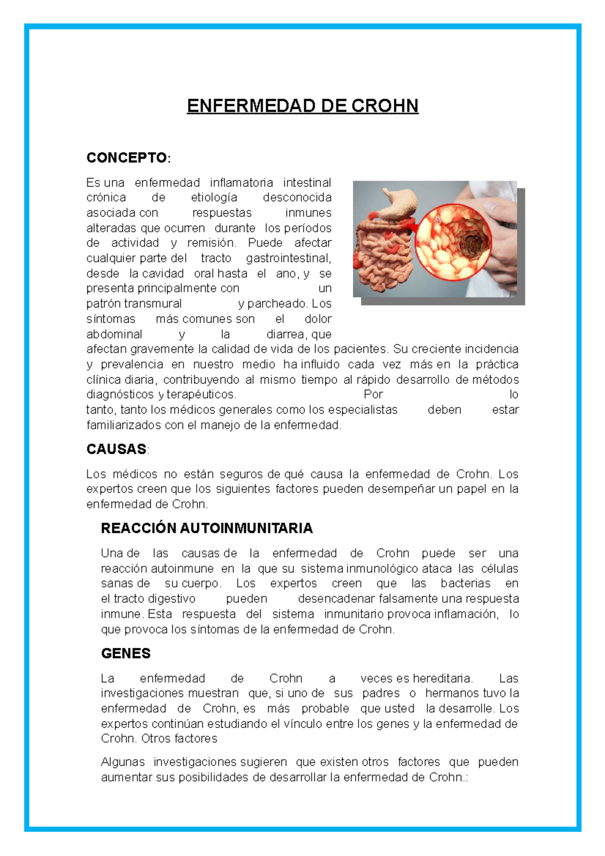 S8 - Enfermedad DE Crohn - ENFERMEDAD DE CROHN CONCEPTO: Es una enfermedad inflamatoria ...