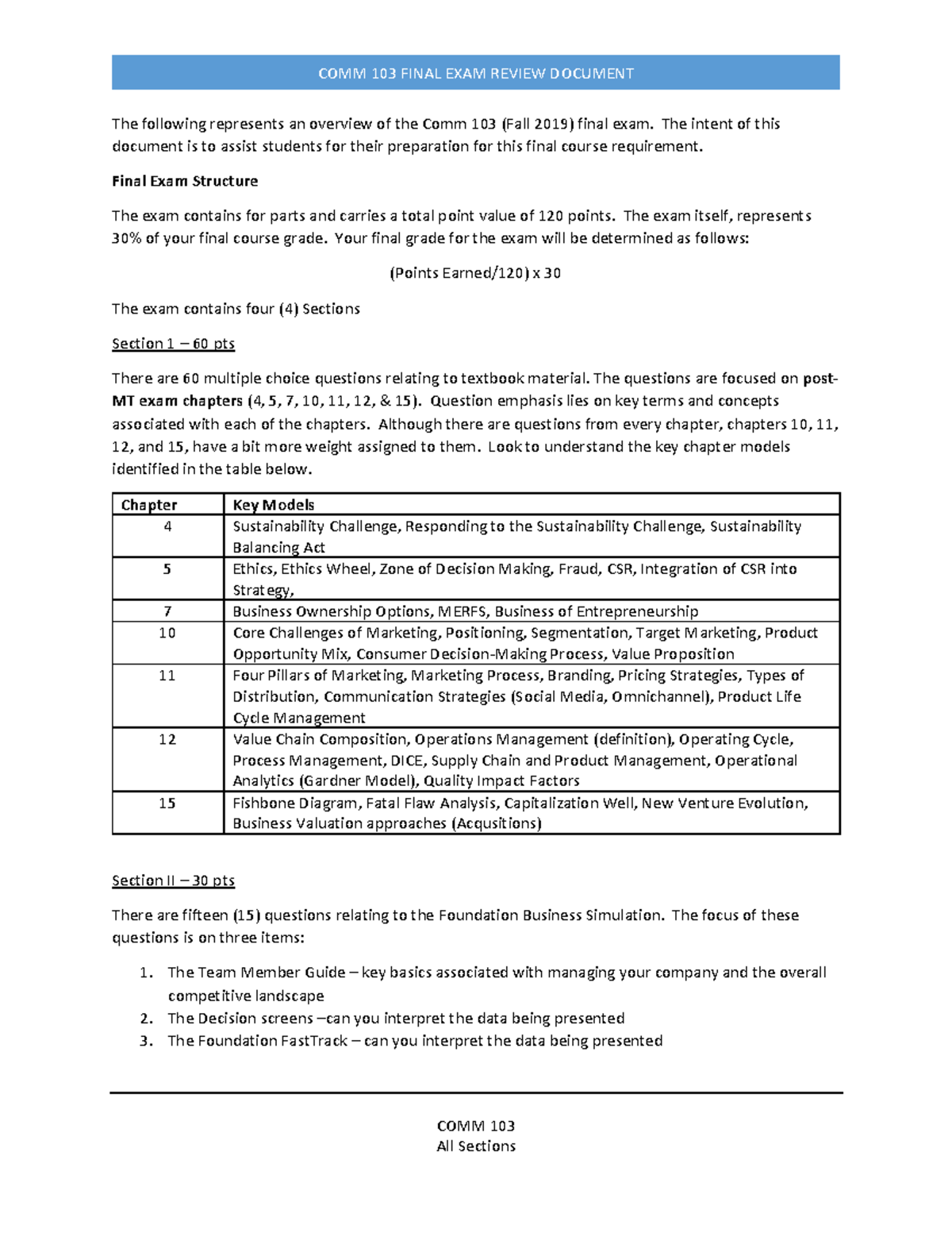 Comm 103 Final Exam Guidance Document - COMM 103 All Sections COMM 103 ...
