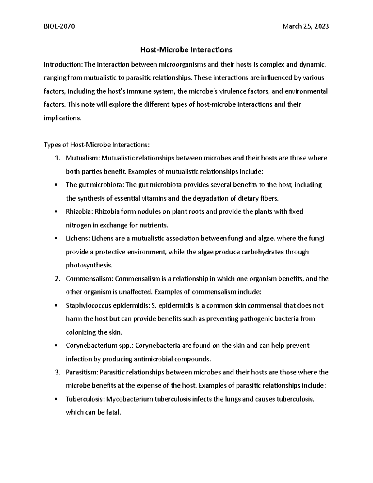 Host-microbe interactions - BIOL-2070 March 25, 2023 Host-Microbe ...