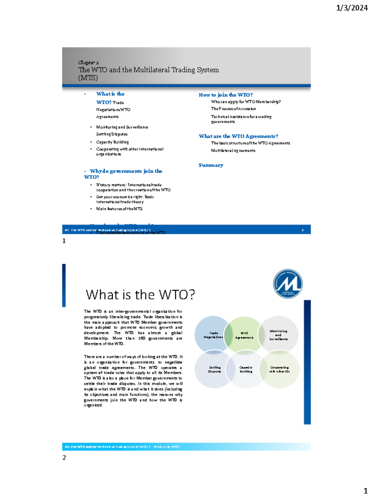 Chapter 1 & 2 - êfef - ####### M1: The WTO and the Multilateral Trading ...