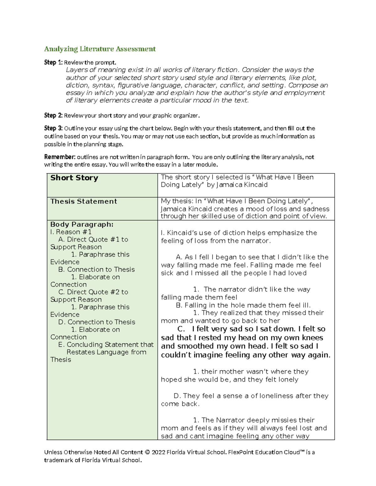 Analyzing literature assess rubric - Analyzing Literature Assessment ...