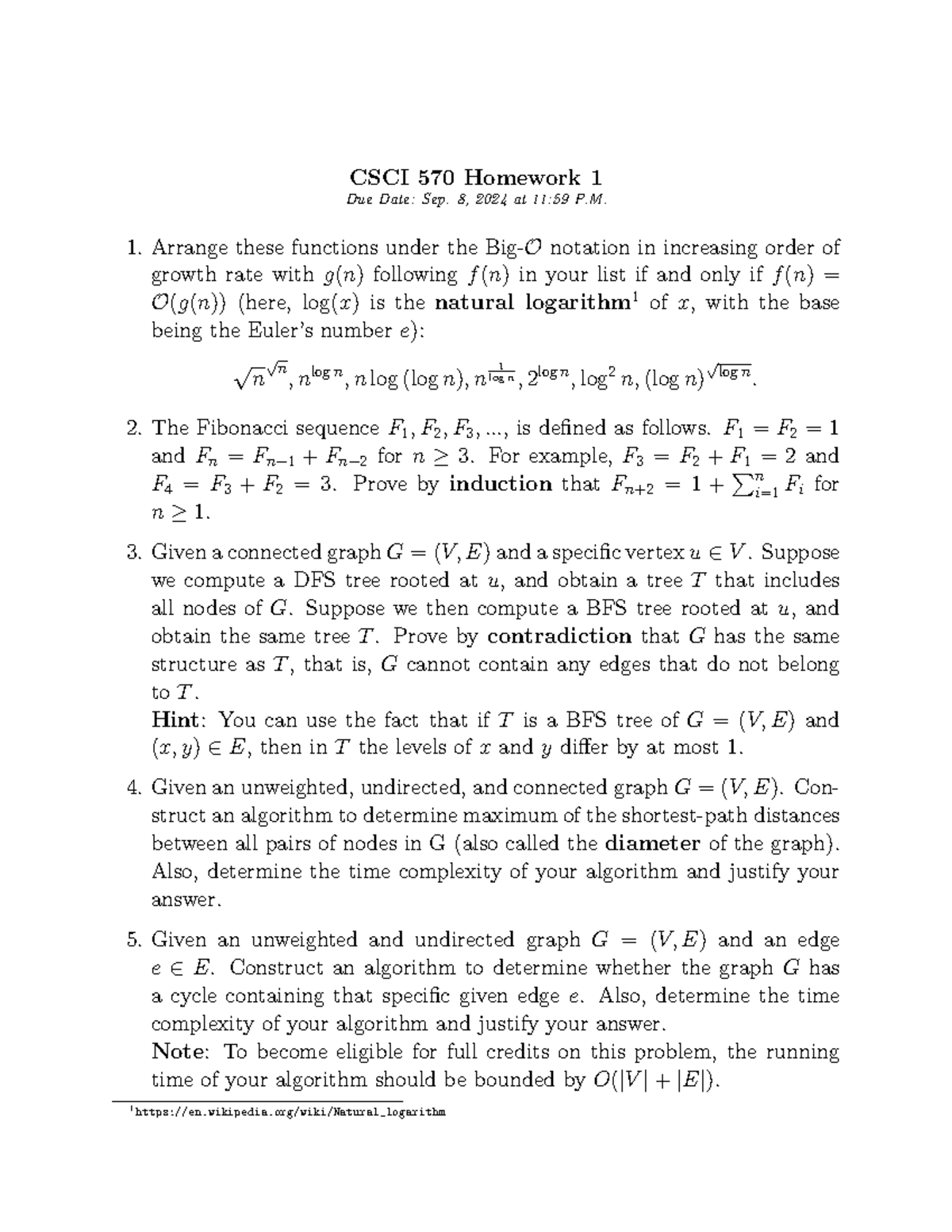 CSCI570 Fall2024 HW1 v2 - CSCI 570 Homework 1 Due Date: Sep. 8, 2024 at 11:59 P. Arrange these ...