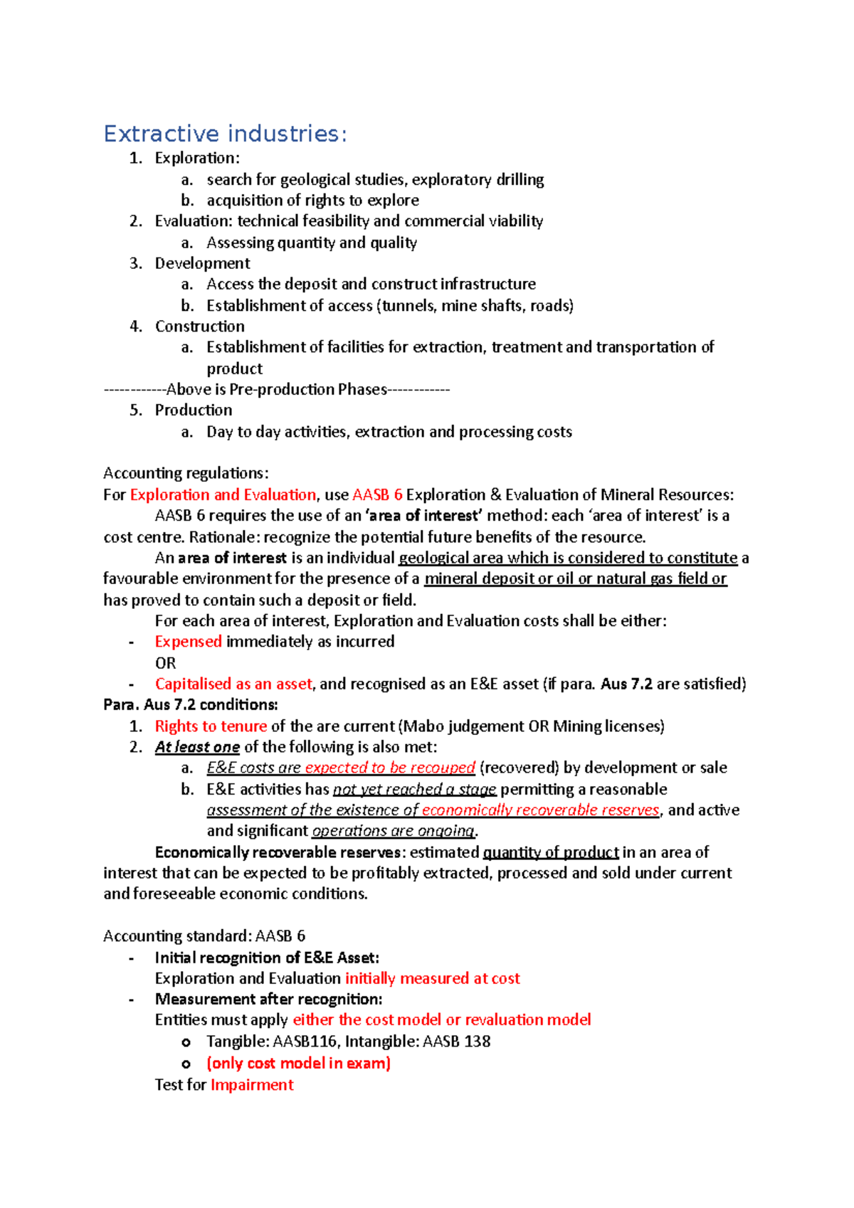 ACCT2110 final exam notes 2020 - Extractive industries: Exploration: a ...