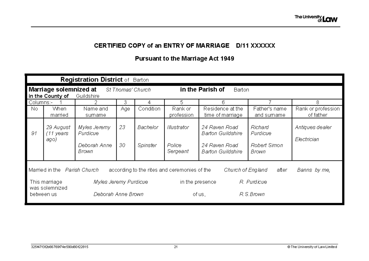 Unit 1 Engage - Marriage Certificate (Resource) - CERTIFIED COPY of an ...