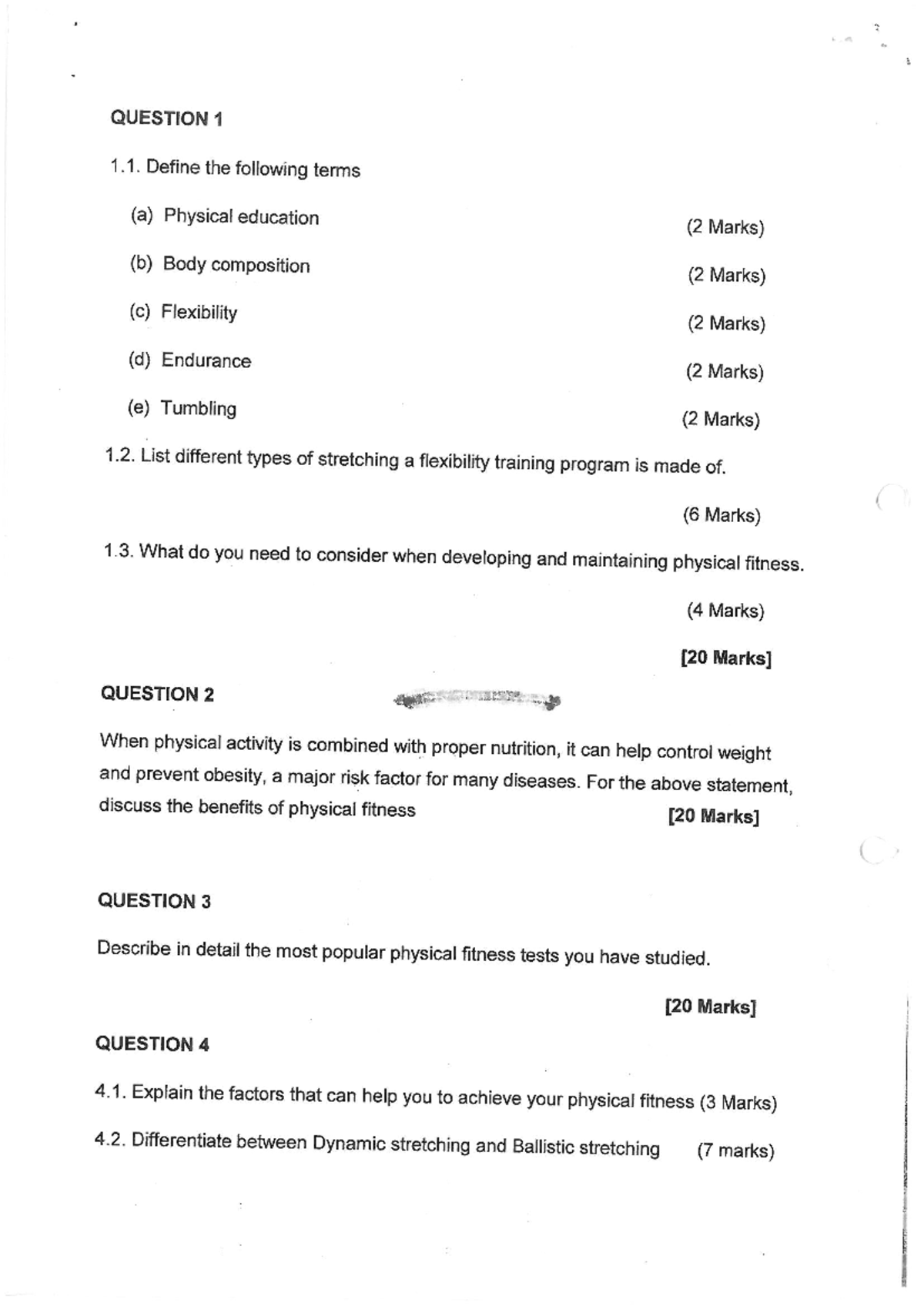 Physical Education Question Paper - Education Secondary Education - Studocu