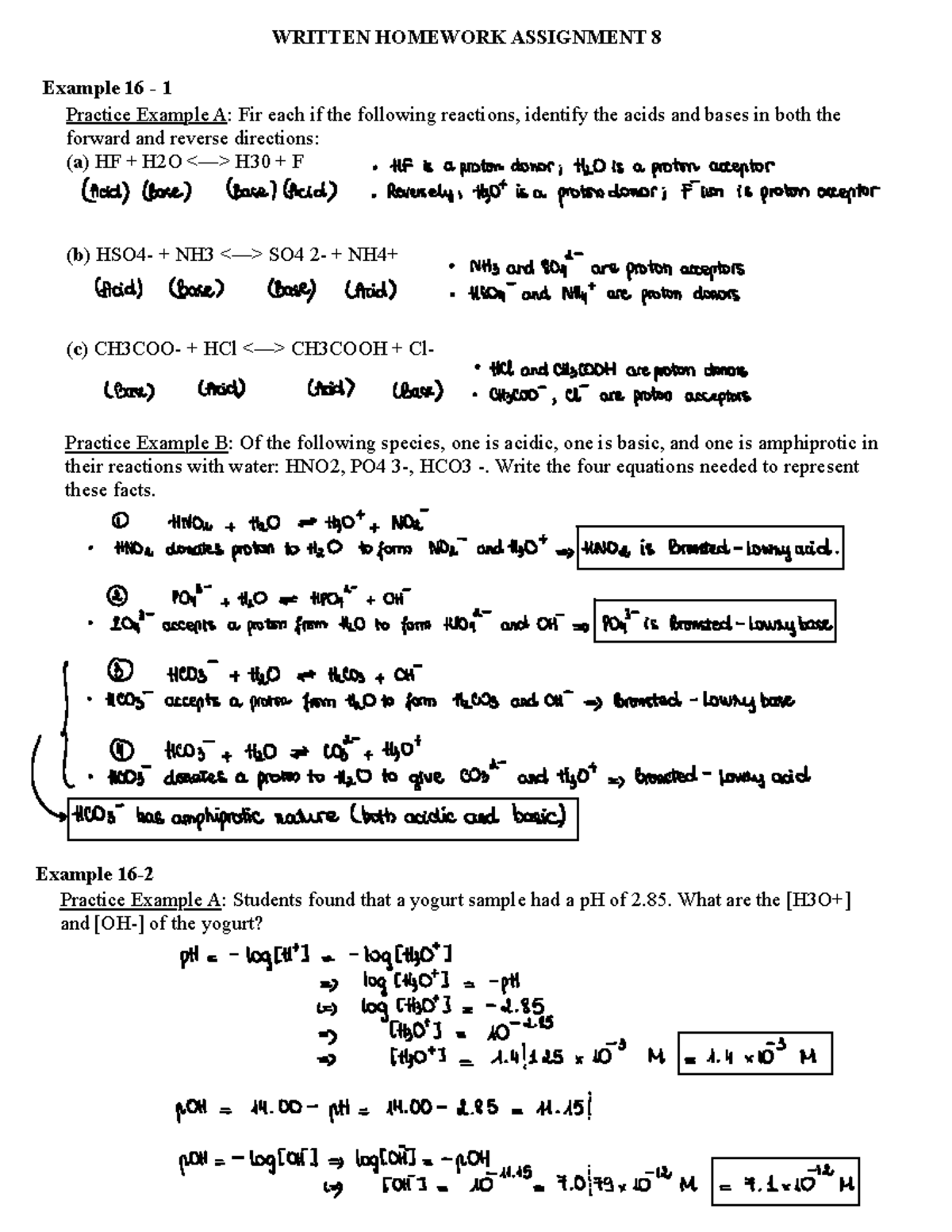 Written HW 8 - WRITTEN HOMEWORK ASSIGNMENT 8 Example 16 - 1 Practice ...