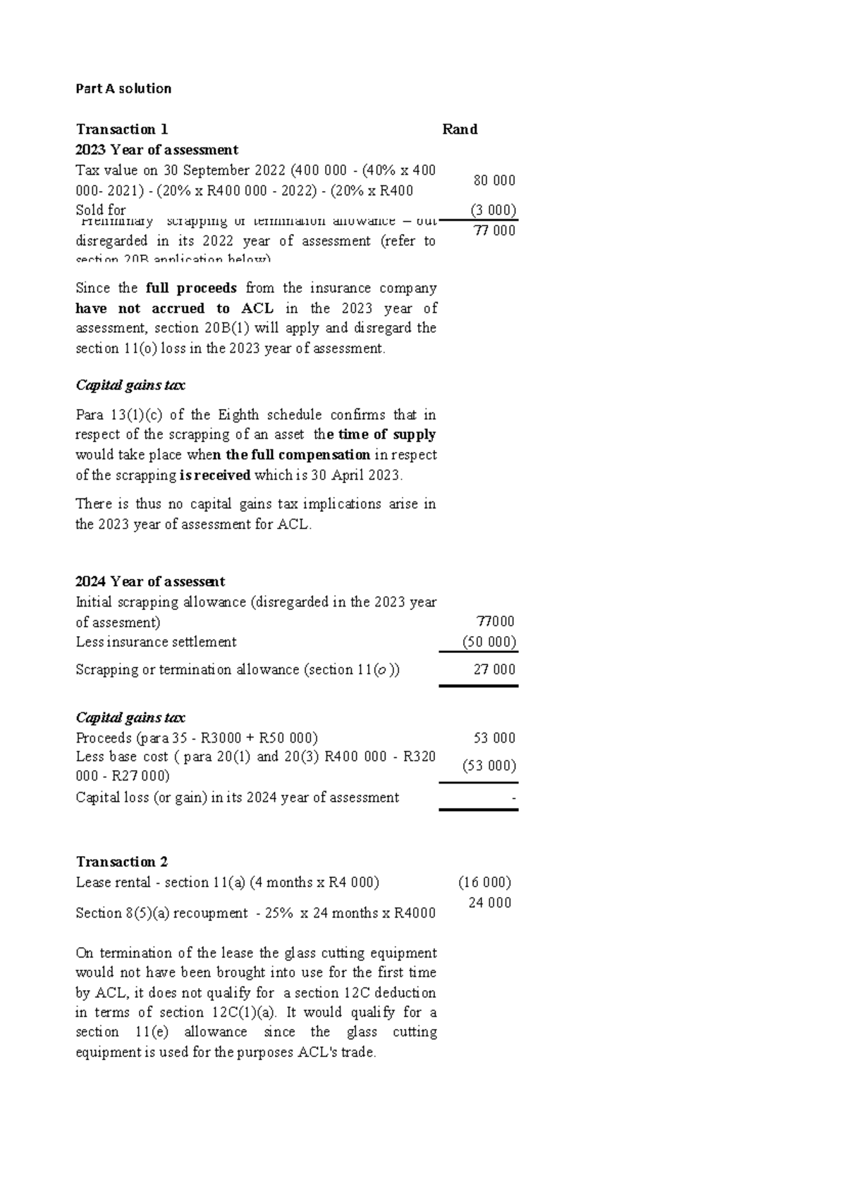 Question 1 Solution Learn - Part A solution Transaction 1 Rand 2023 ...