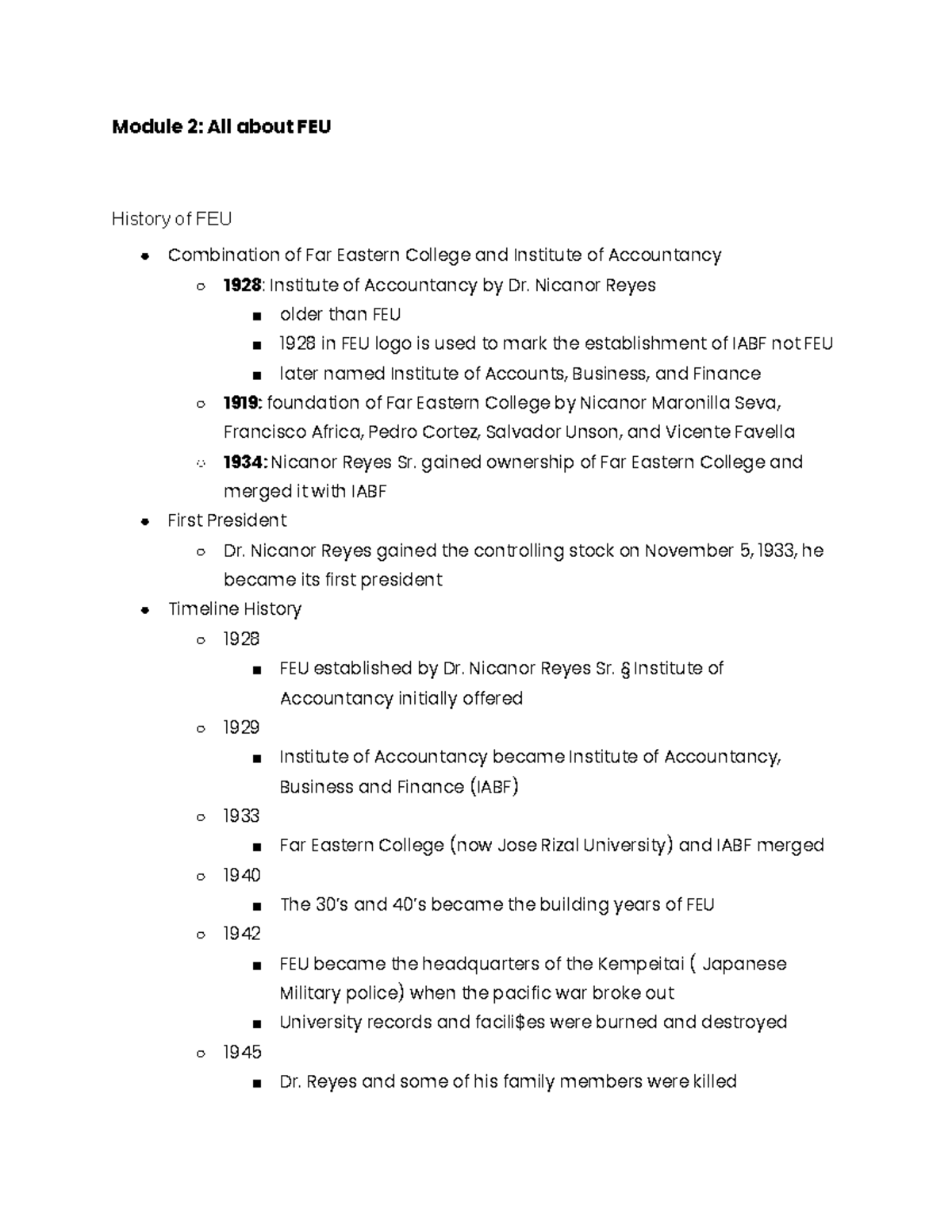 FEU PPE - Module 2 - Lecture - Module 2: All about FEU History of FEU ...