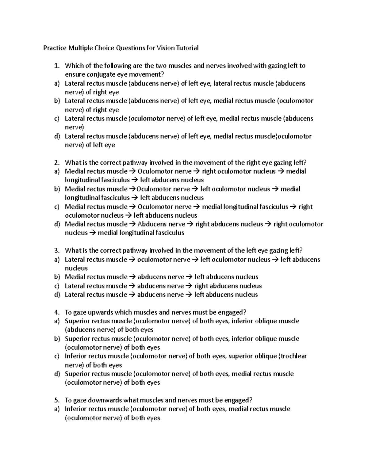Vision Practice Multiple Choice Questions - Practice Multiple Choice ...