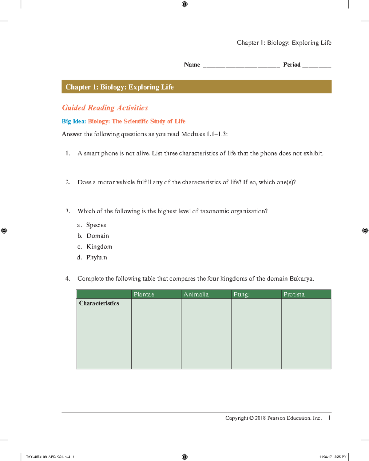 Cbcc9-guided-reading-ch01 - Copyright © 2018 Pearson Education, Inc. 1 Name ...