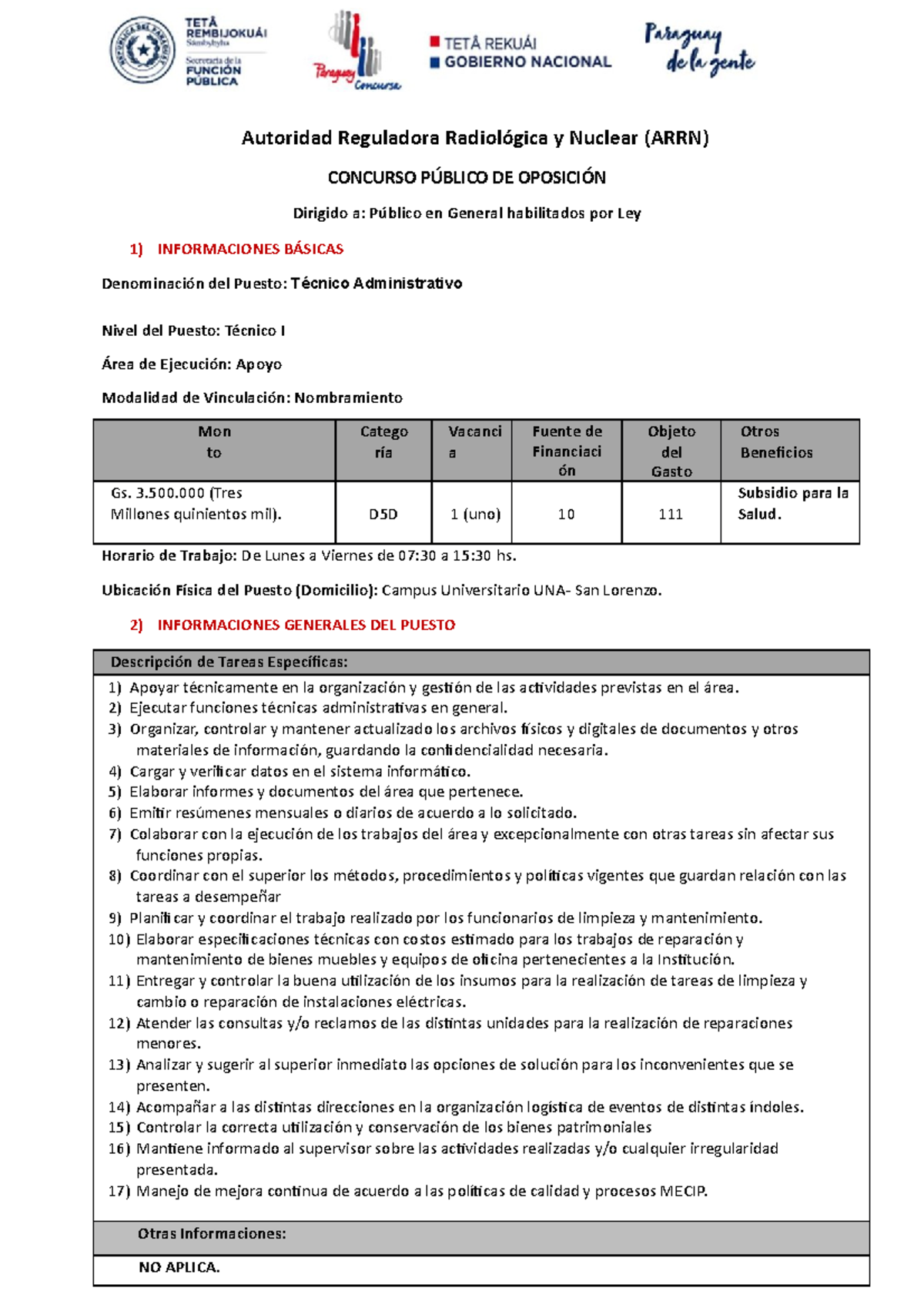 Perfil- Tecnico I - dsdsdsds - Autoridad Reguladora Radiológica y ...