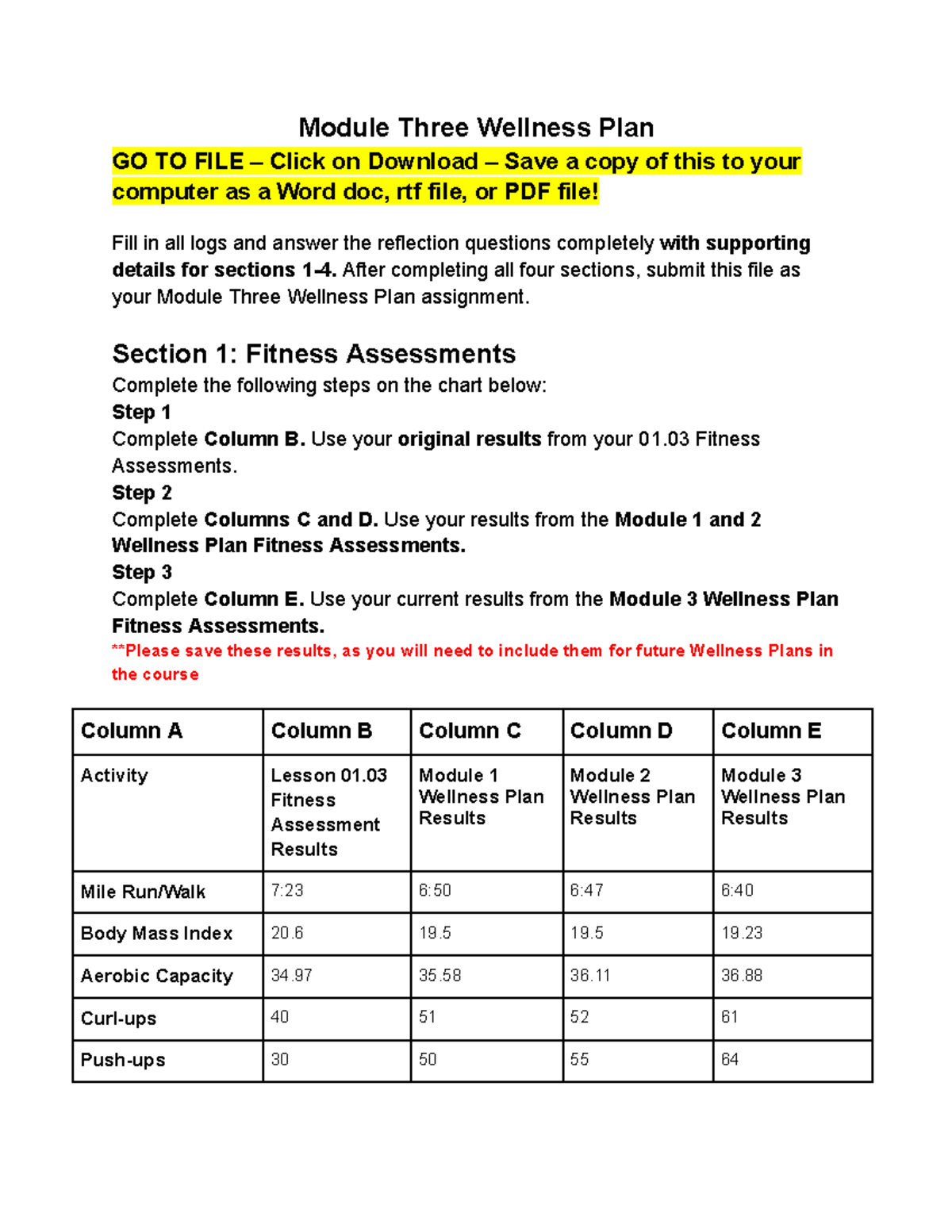 2 Copy of Module Three Wellness Plan - Google Docs - Module Three ...
