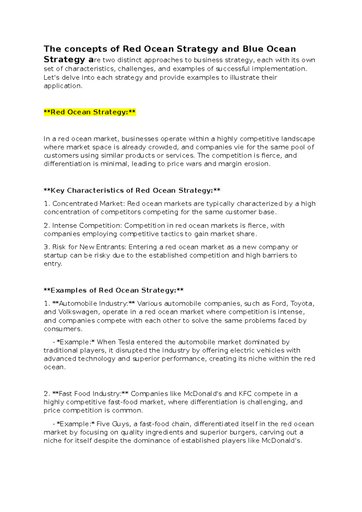 Blue and red ocean strategy - The concepts of Red Ocean Strategy and ...