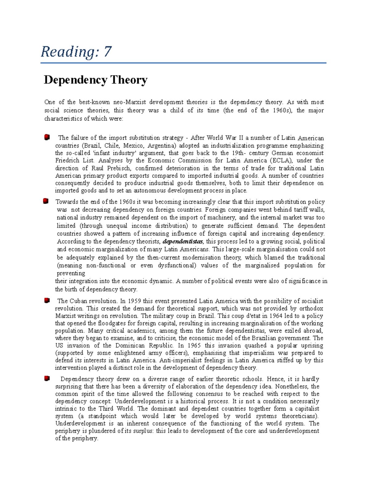Reading 7-dependency theory - Reading: 7 Dependency Theory One of the ...