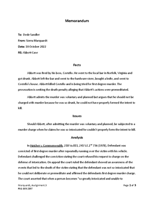 Memorandum - assignment - Memorandum Facts Marjorie Dixon, a client of ...