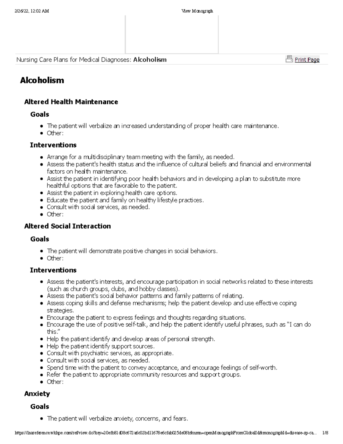 Alcohol care plan for mental health class - Nursing Care Plans for ...