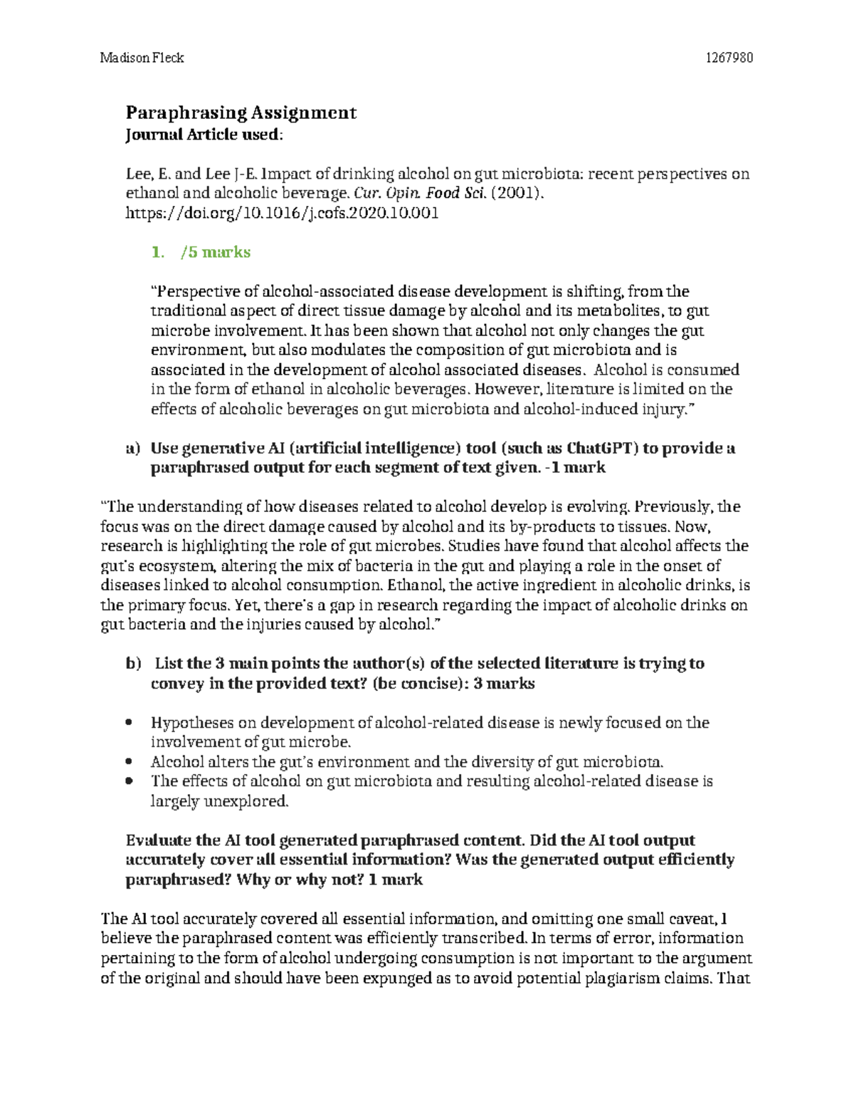 Paraphrasing Assignment - Paraphrasing Assignment Journal Article used ...