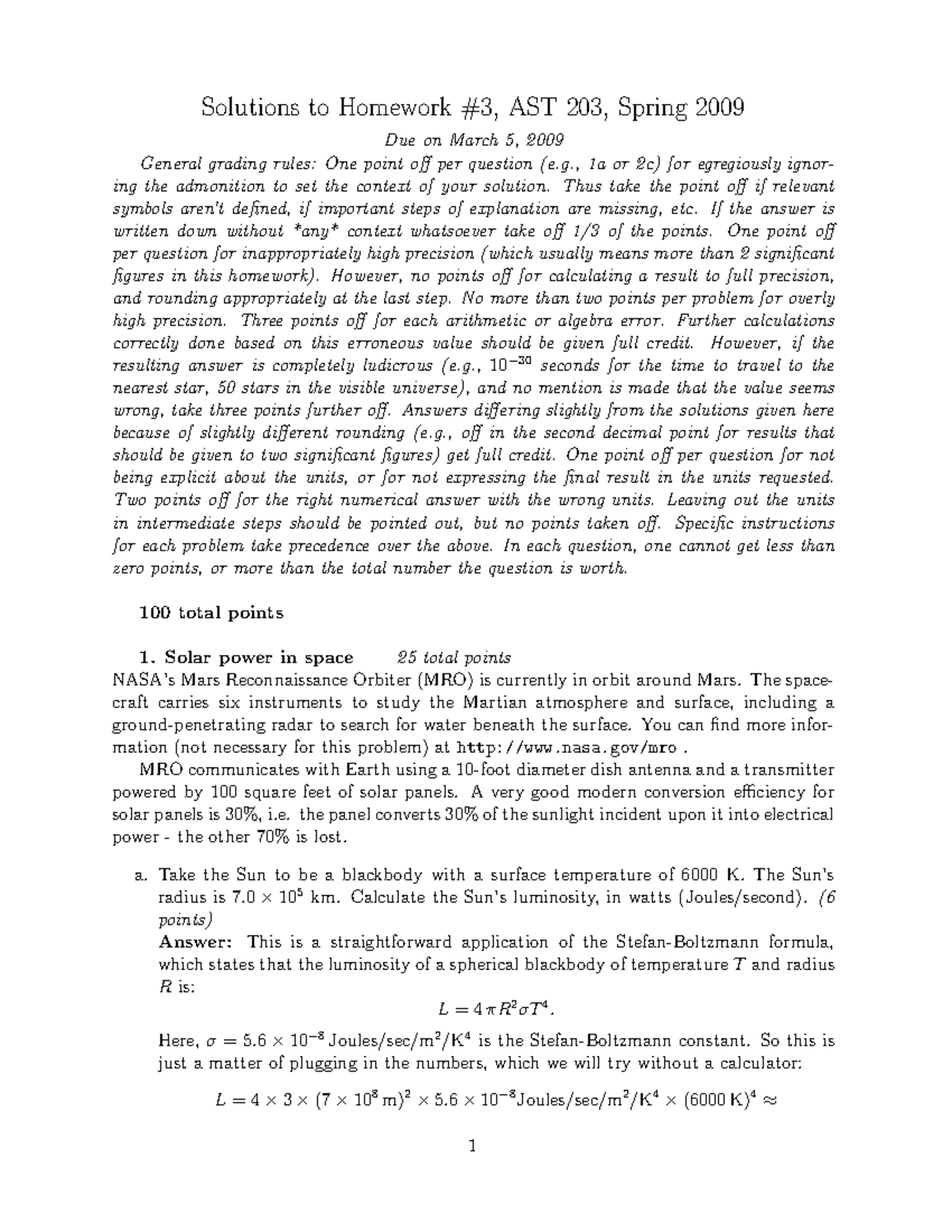Homework 3 soln - General - Solutions to Homework #3, AST 203, Spring ...