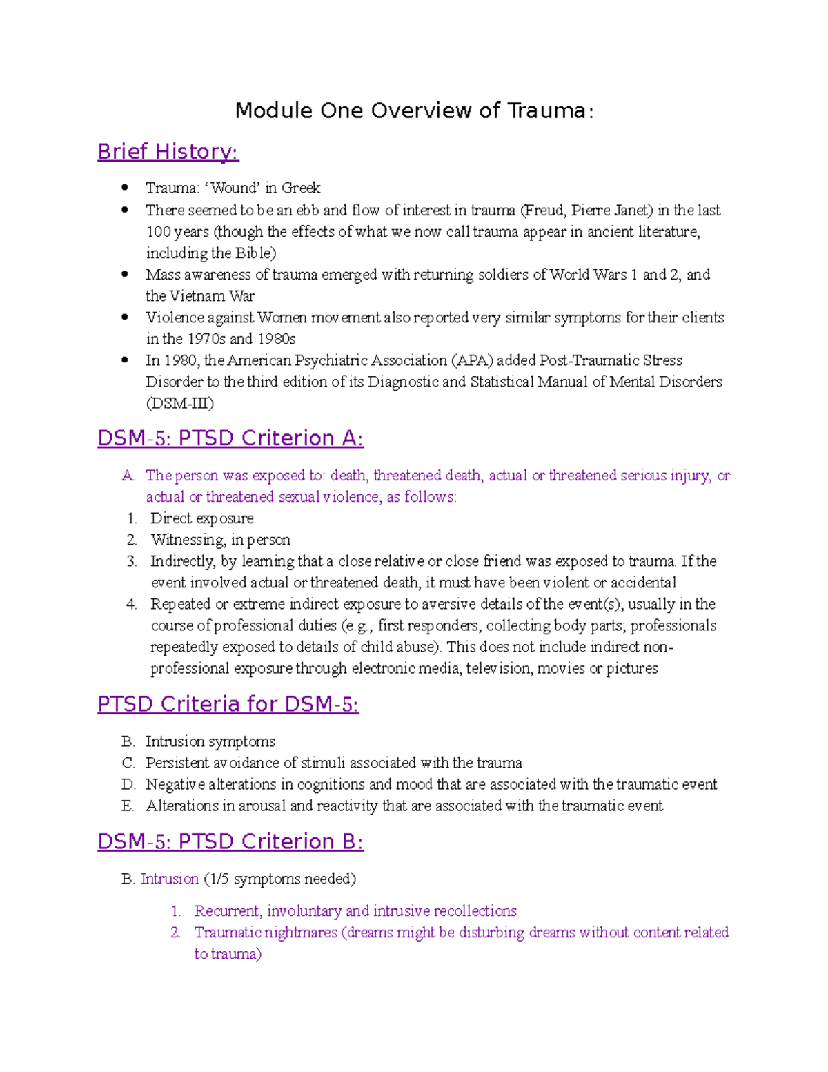 Trauma Informed Practice - Module One Overview of Trauma: Brief History ...