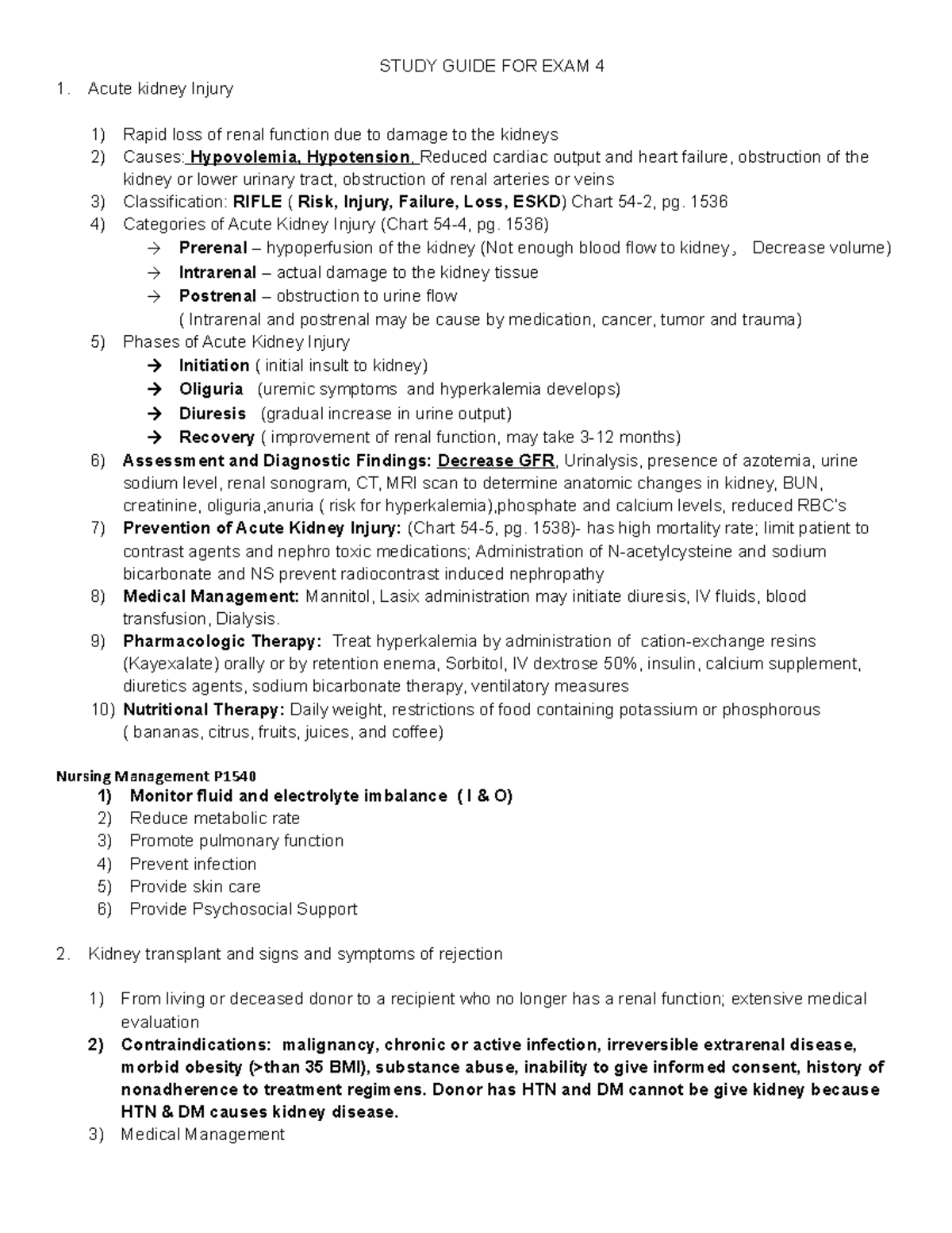 Exam #4 Study Guide - Summary - STUDY GUIDE FOR EXAM 4 Acute kidney ...