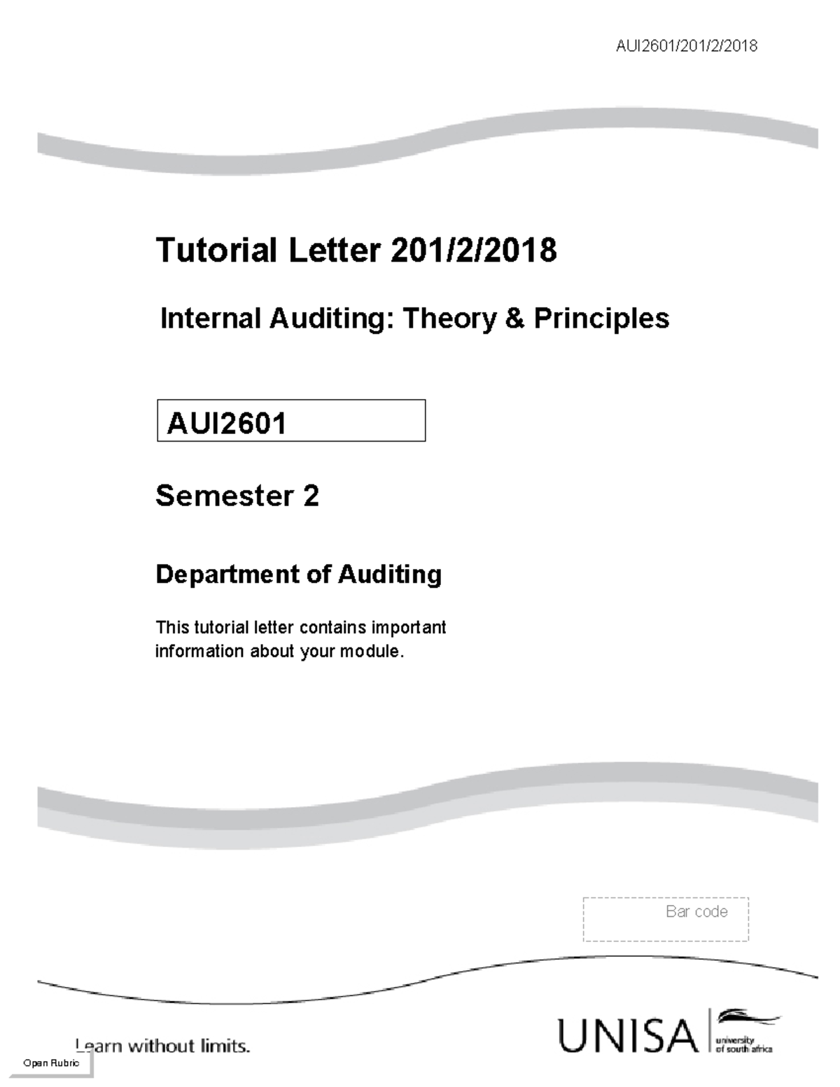 Tutorial Letter 2012 Semester 2018 - AUE2601 - Unisa - Studocu