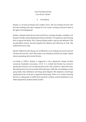 Case Formulation Outline - 1 Case History, Formulation, and Treatment ...