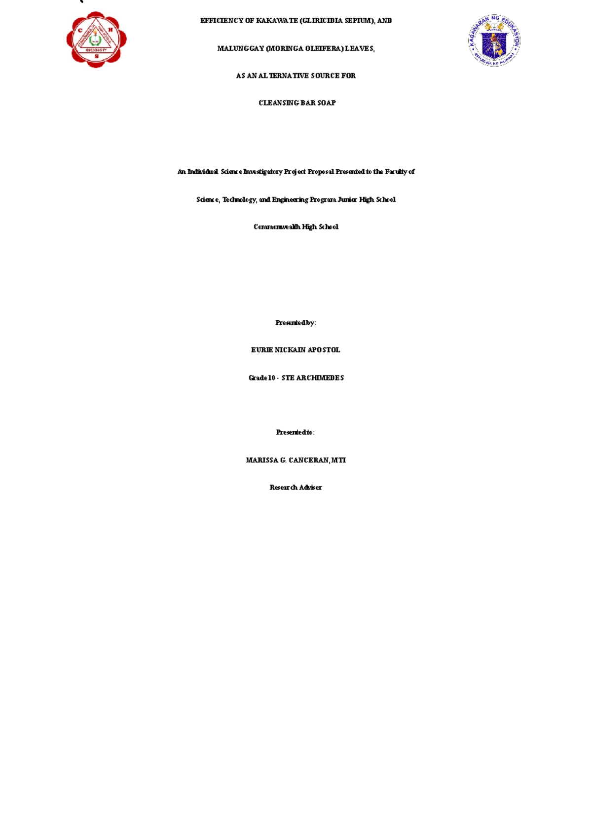 Chapter 1-5 Apostol- Final - EFFICIENCY OF KAKAWATE (GLIRICIDIA SEPIUM ...
