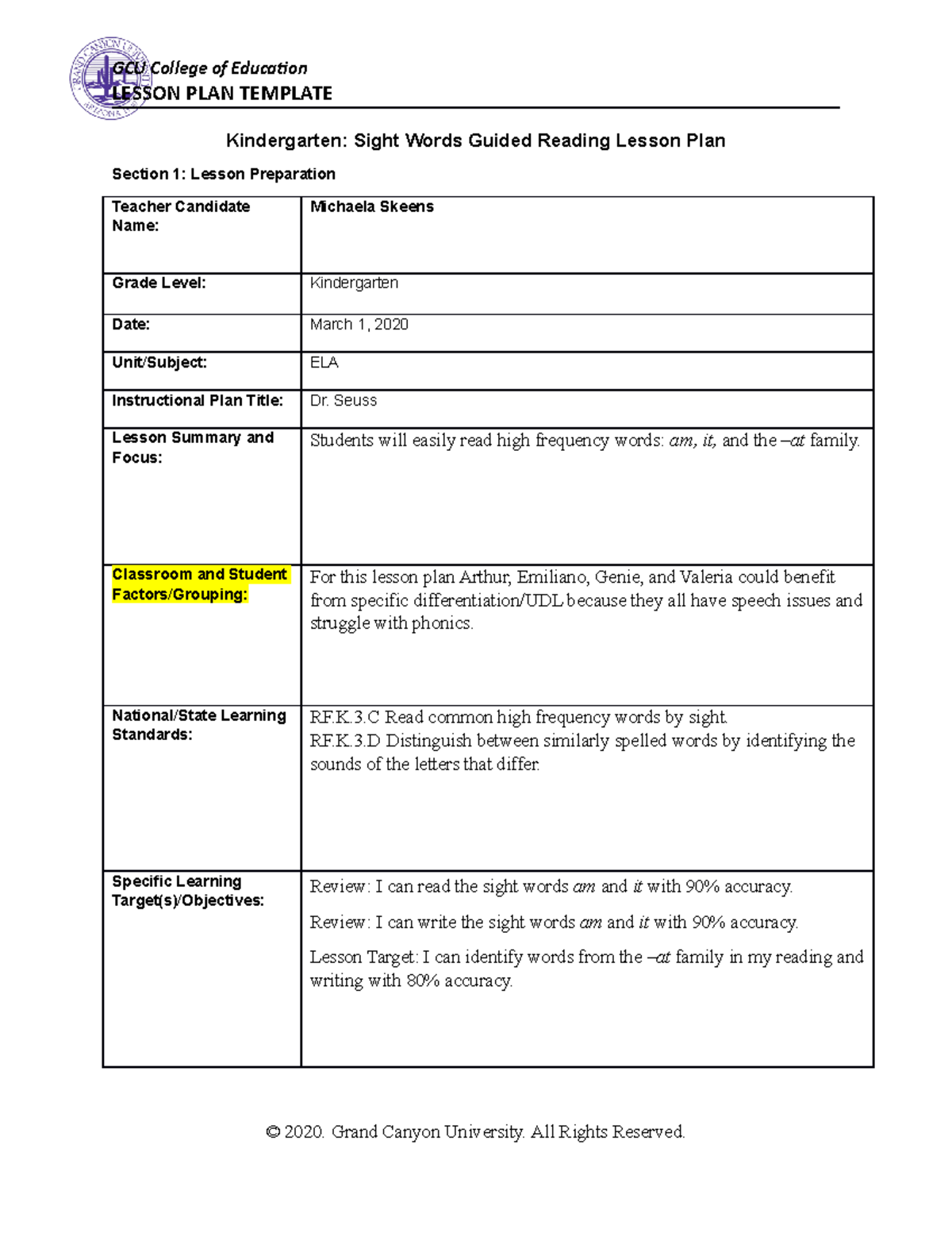SPD-200-Differentiating Instruction - LESSON PLAN TEMPLATE Kindergarten ...