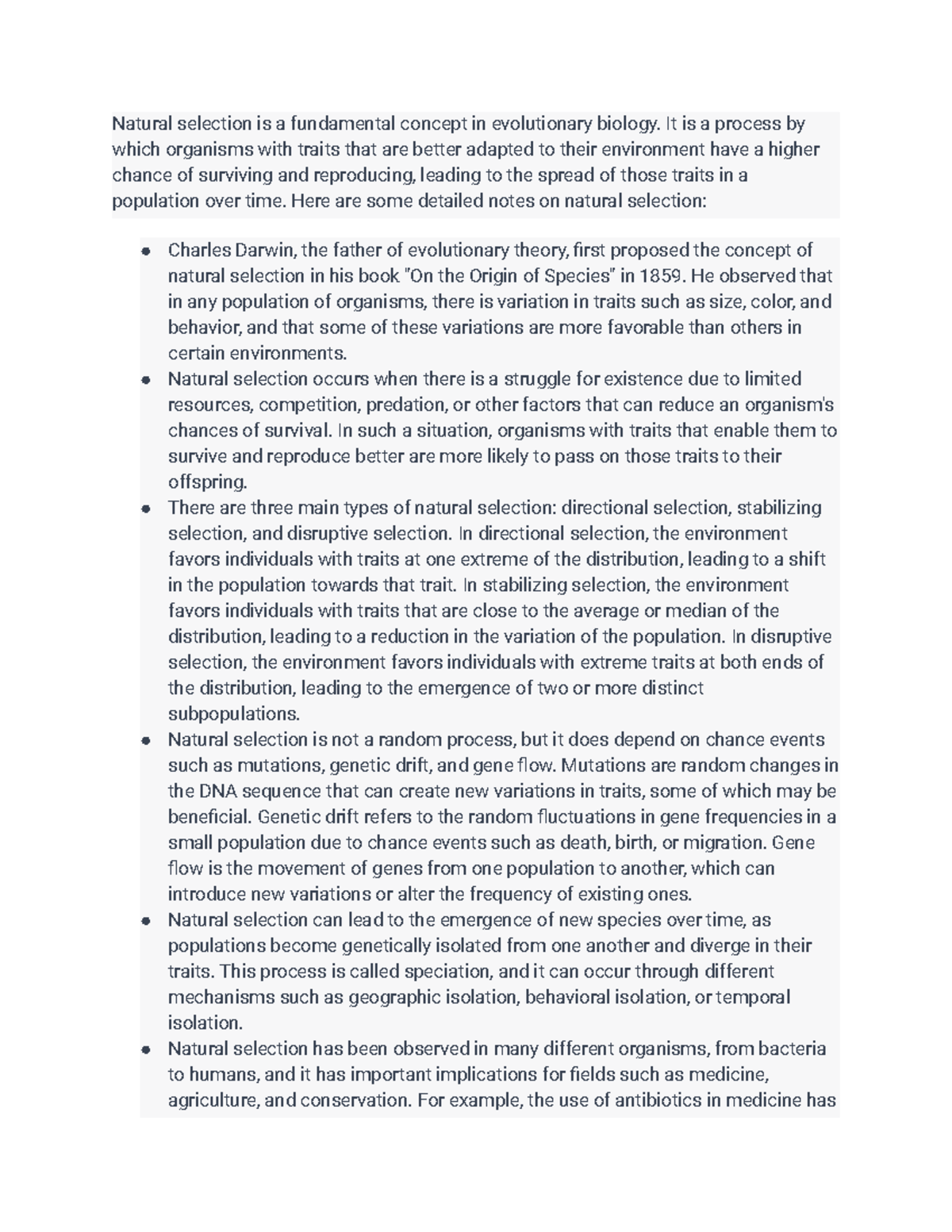 Natural Selection Notes - Natural selection is a fundamental concept in ...