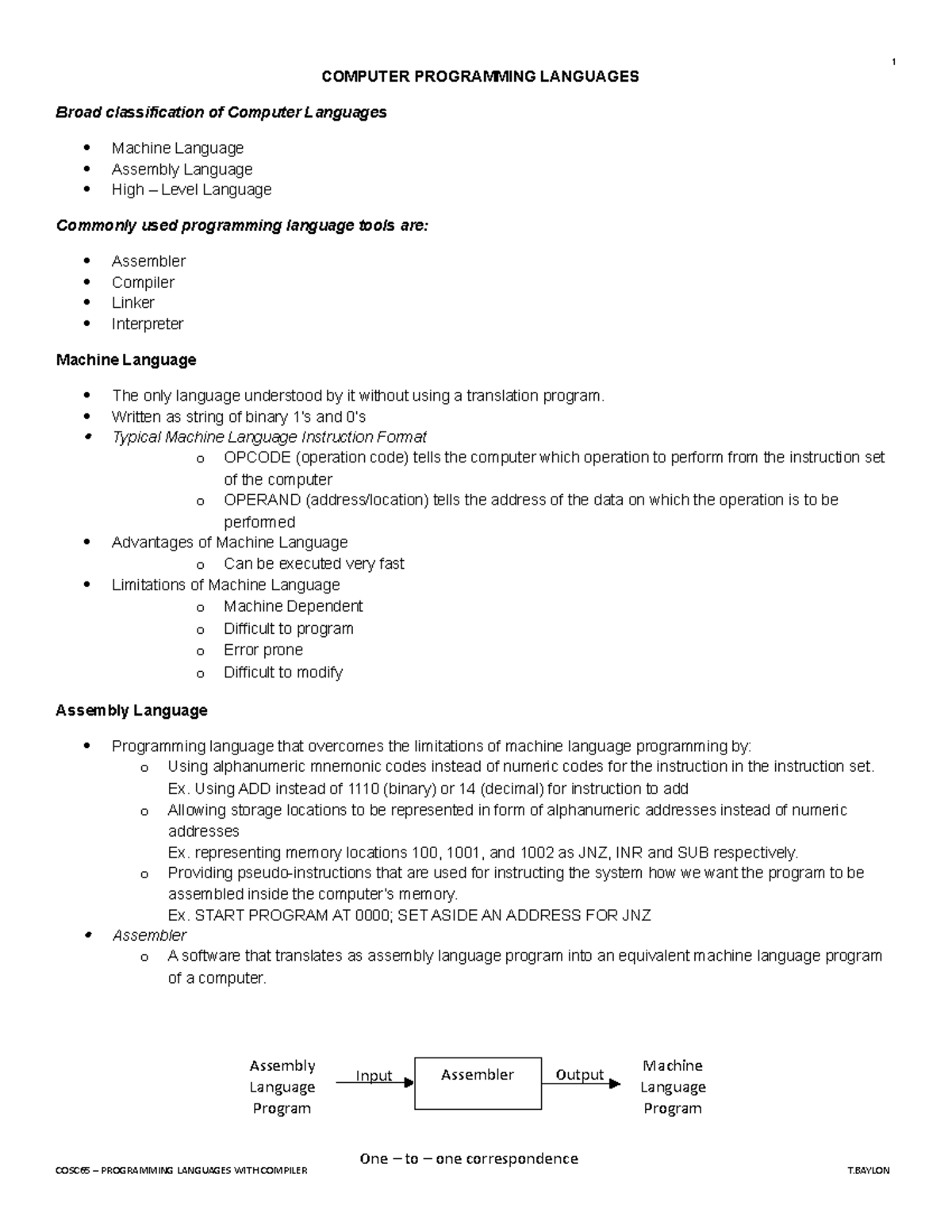 COMPUTER PROGRAMMING LANGUAGES - Written as string of binary and ...