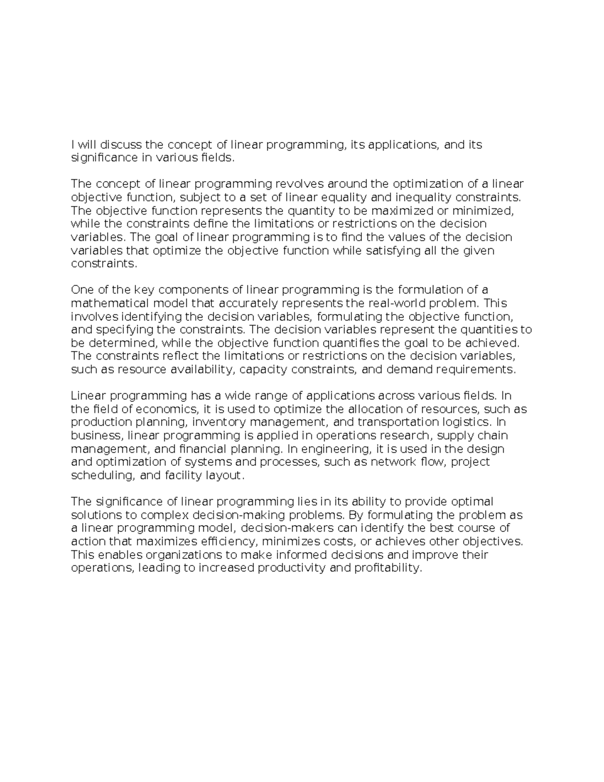 I will discuss the concept of linear programming - The concept of ...