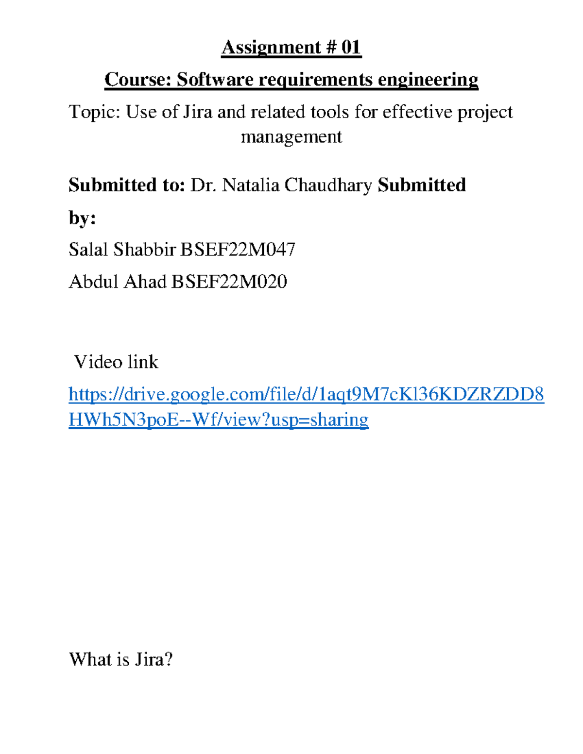 Assiment Software requirement - Assignment # 01 Course: Software requirements engineering Topic ...