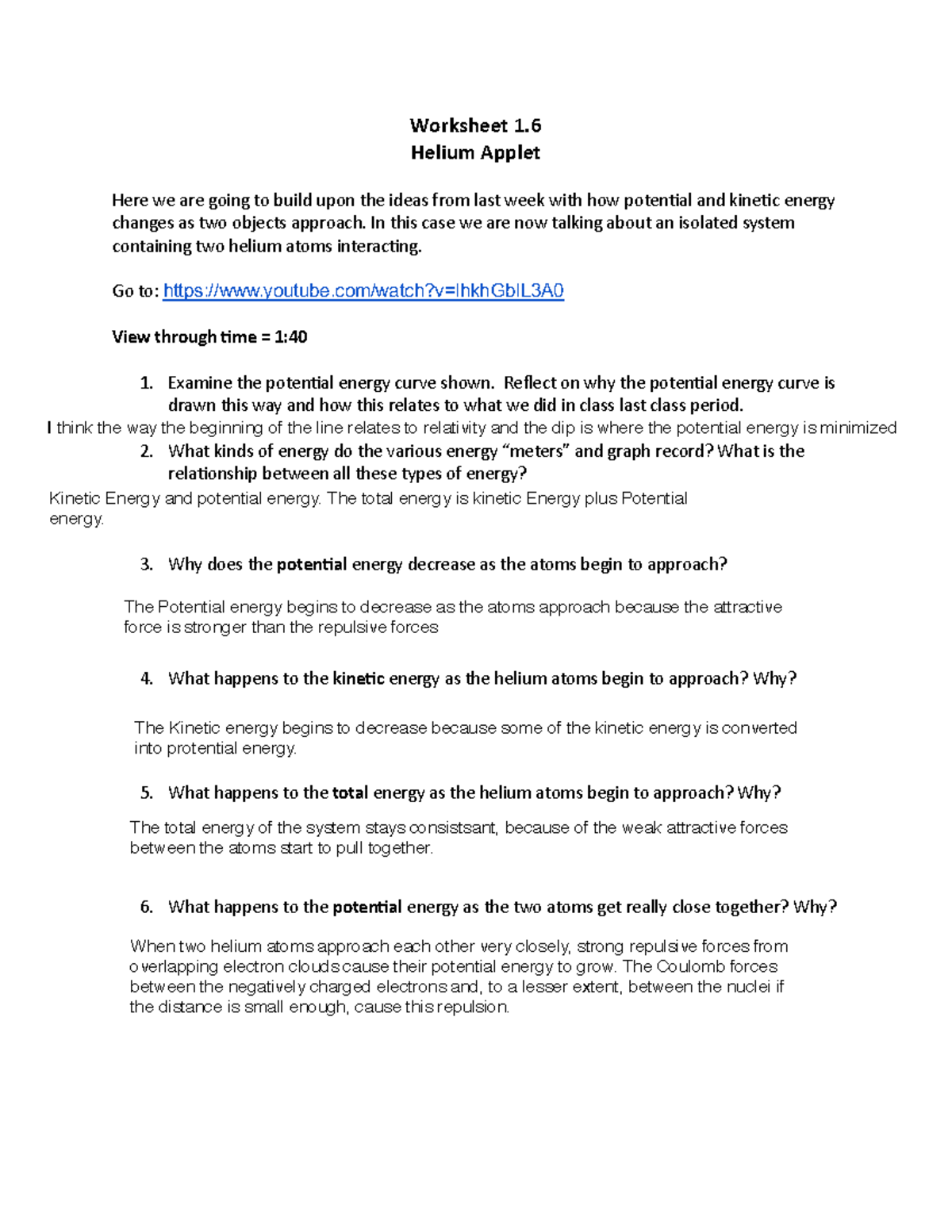 Chem 1061 Worksheet- 1 - it's homework - Worksheet 1. Helium Applet ...