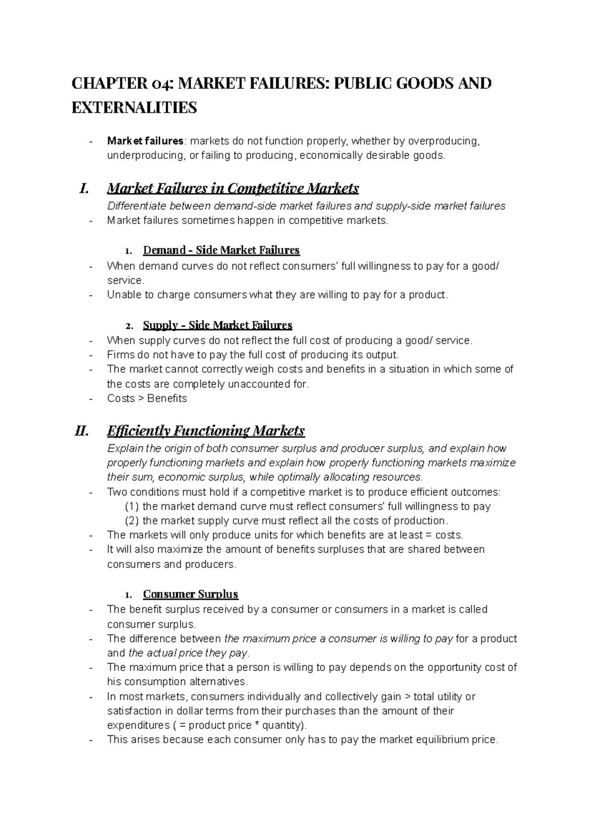 ECN204 - CH04 - CHAPTER 04: MARKET FAILURES: PUBLIC GOODS AND EXTERNALITIES Market failures ...