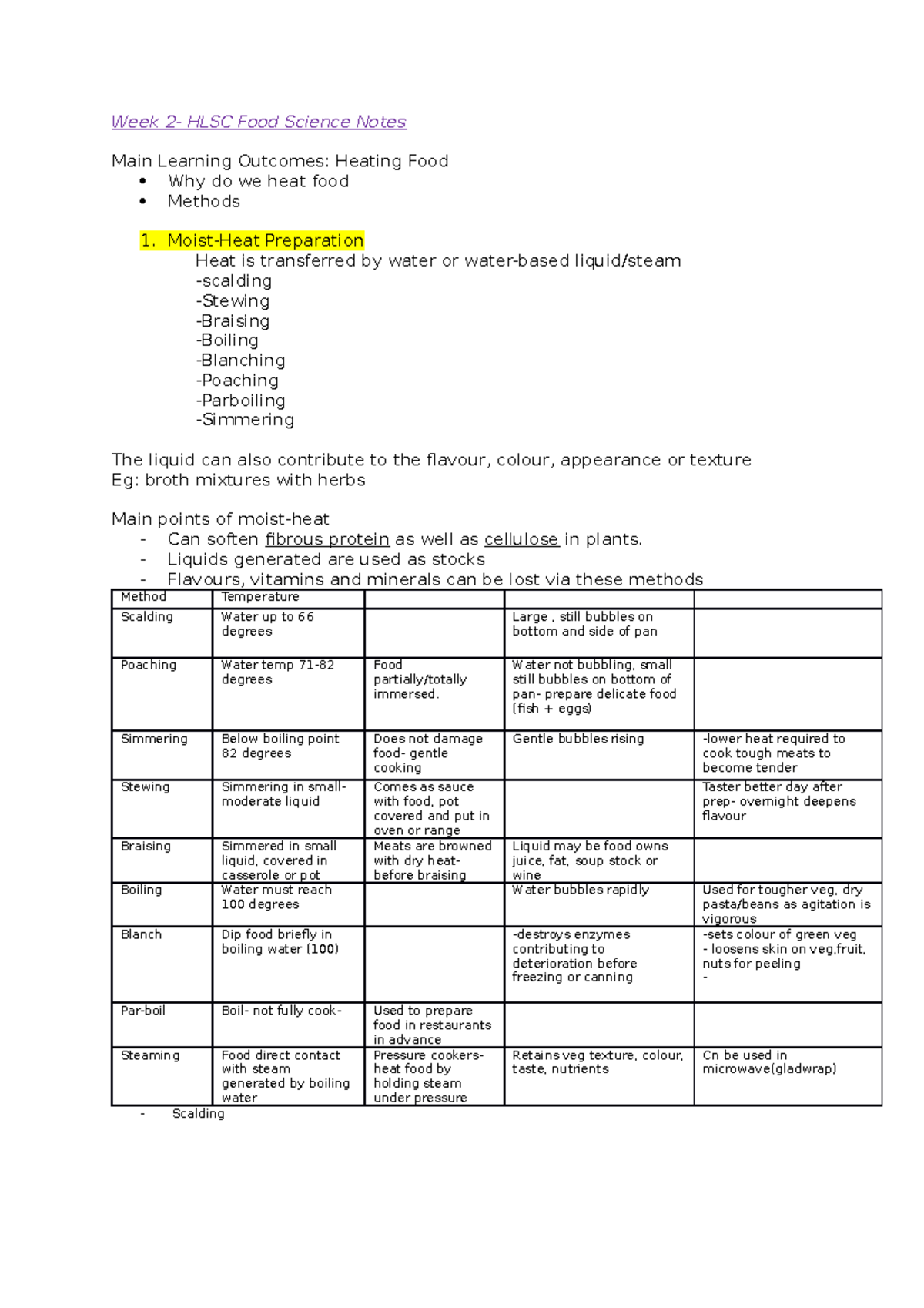 Week 2- HLSC FOOD Science - Week 2- HLSC Food Science Notes Main ...