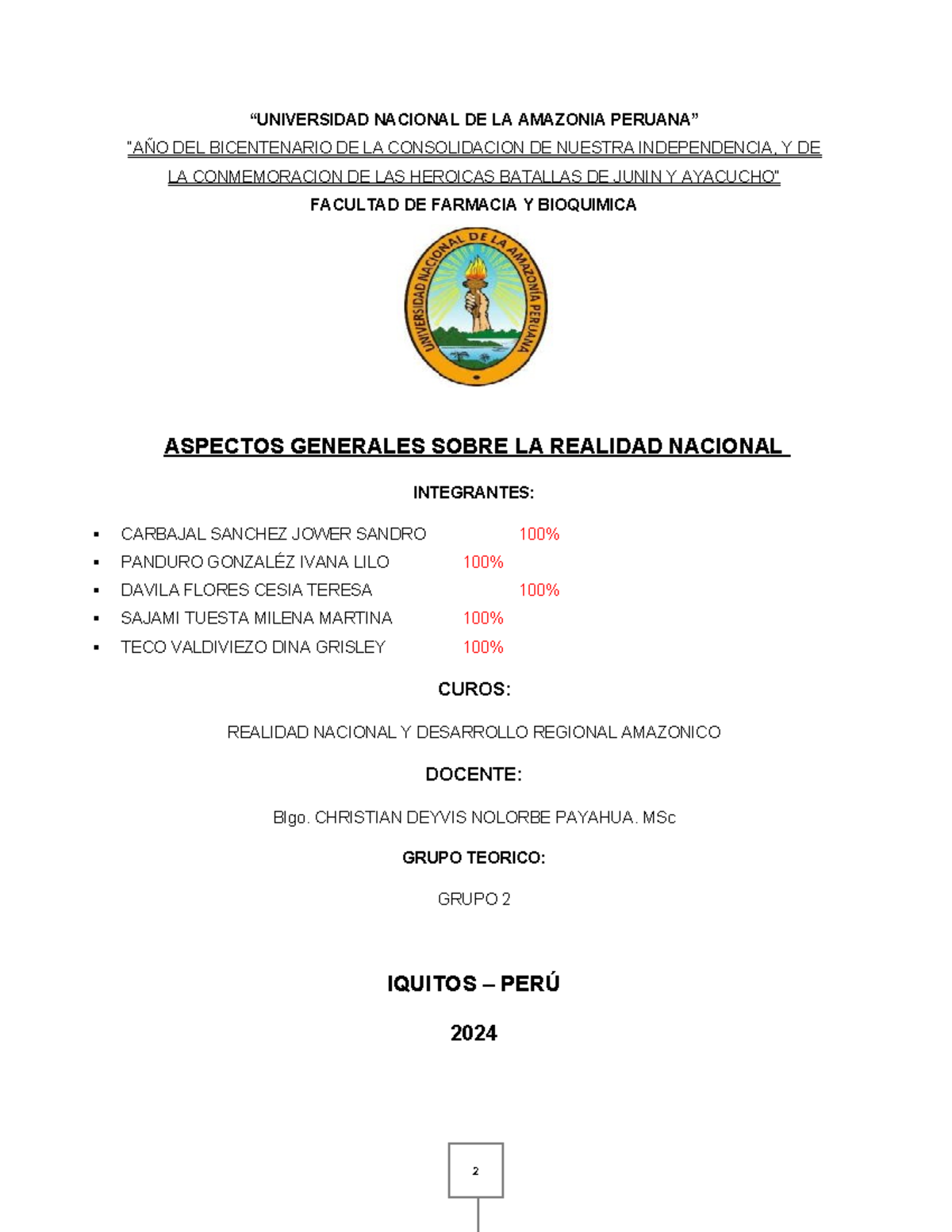 Universidad Nacional DE LA Amazonia Peruan 1 - “UNIVERSIDAD NACIONAL DE LA AMAZONIA PERUANA ...