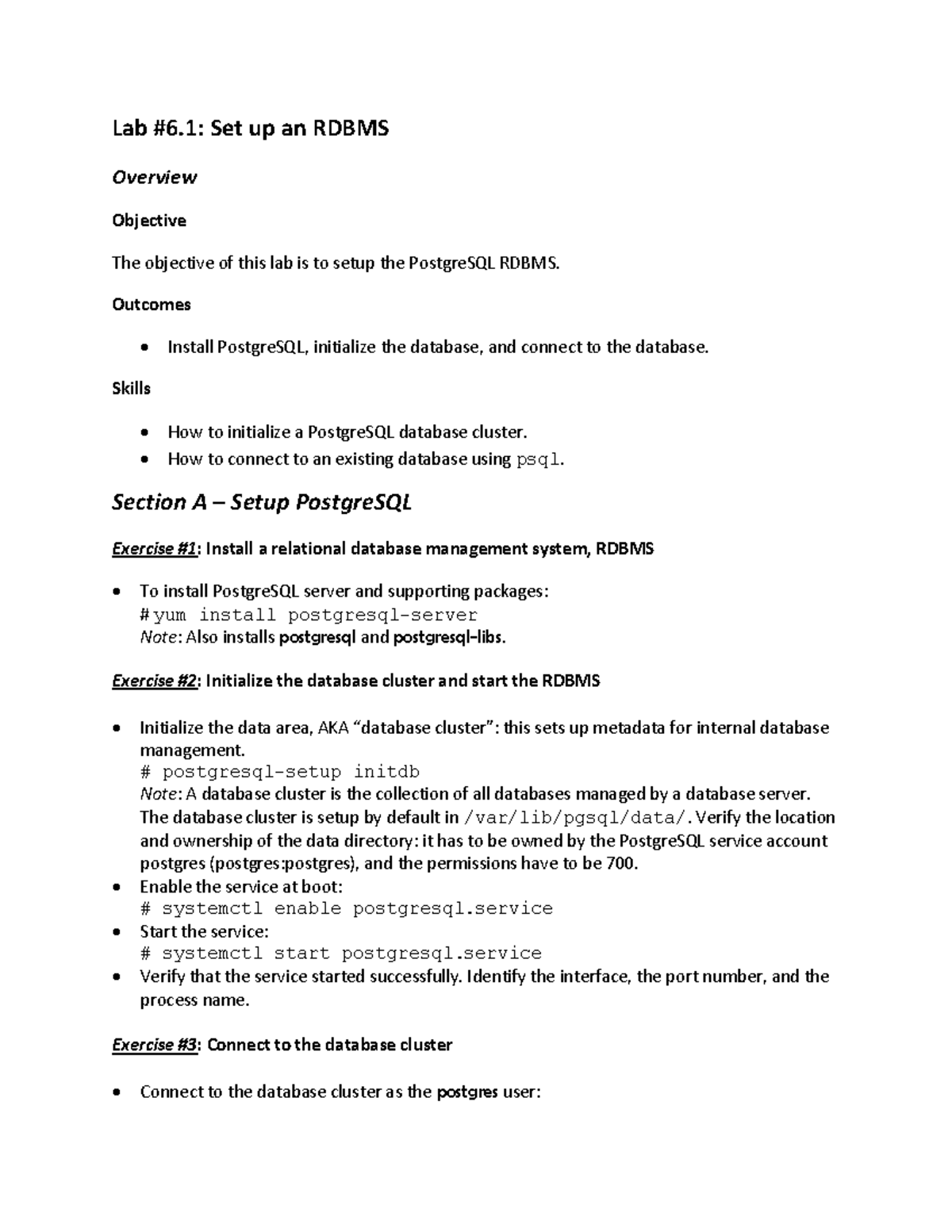 Db Lab 6 Lab Lab 6 Set Up An Rdbms Overview Objective The