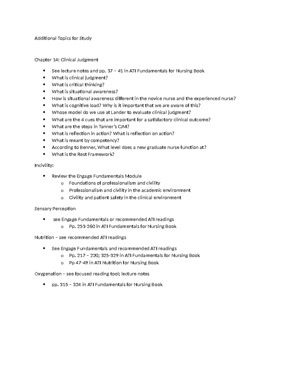 Additional Topics for Final Exam - Additional Topics for Study Chapter ...