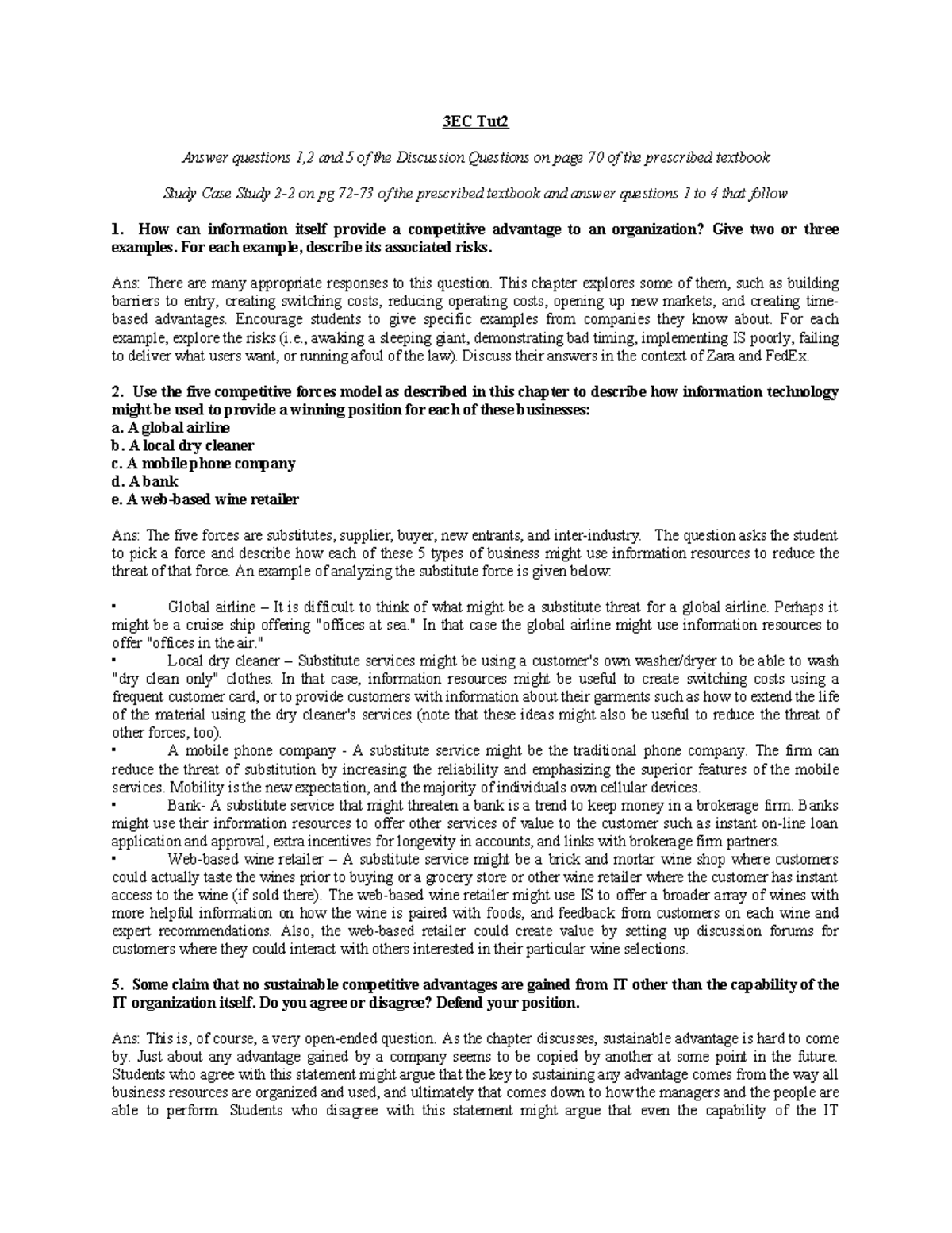 Tut2 Questions and solutions - 3EC Tut Answer questions 1,2 and 5 of the Discussion Questions on ...