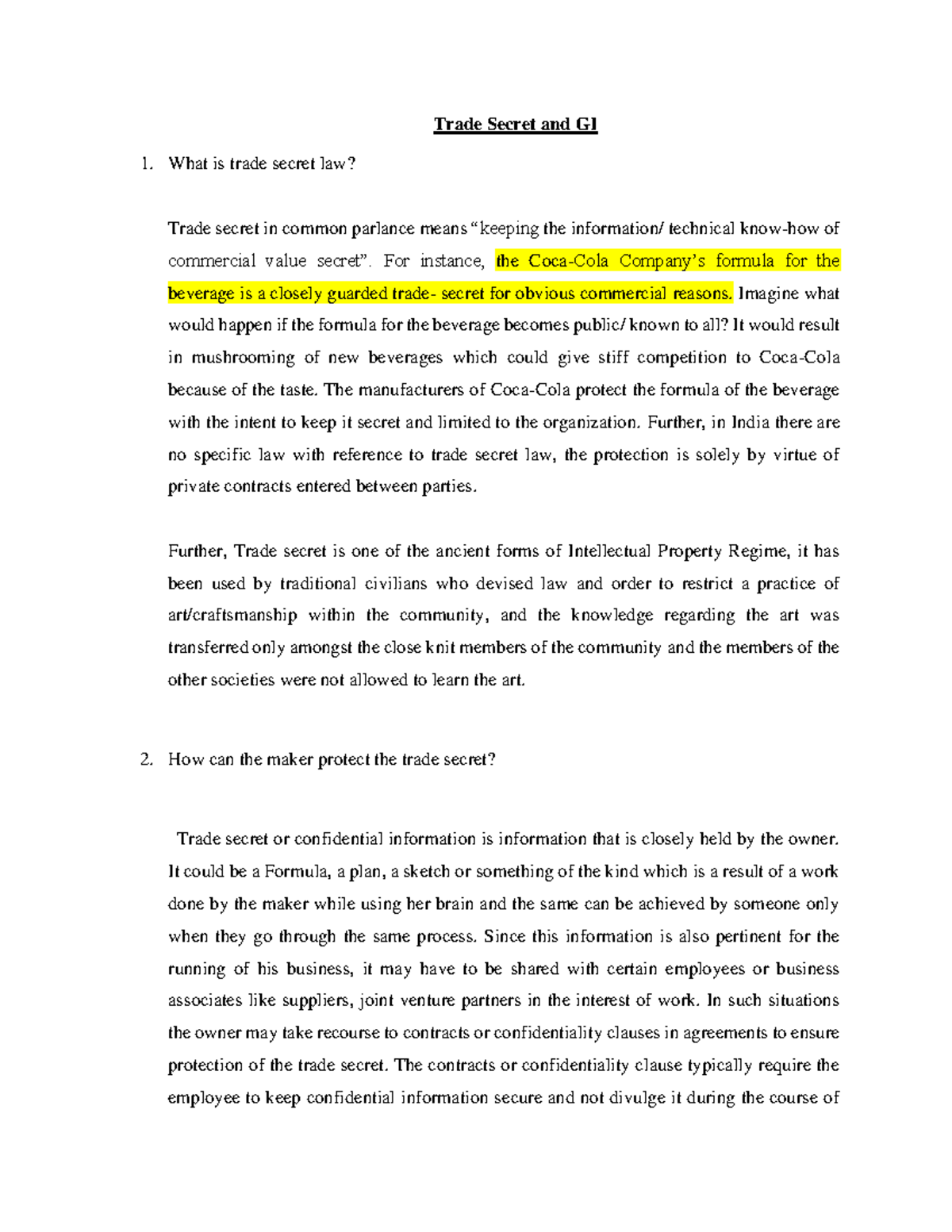 LIRE- GI and Trade secret material - Trade Secret and GI What is trade ...