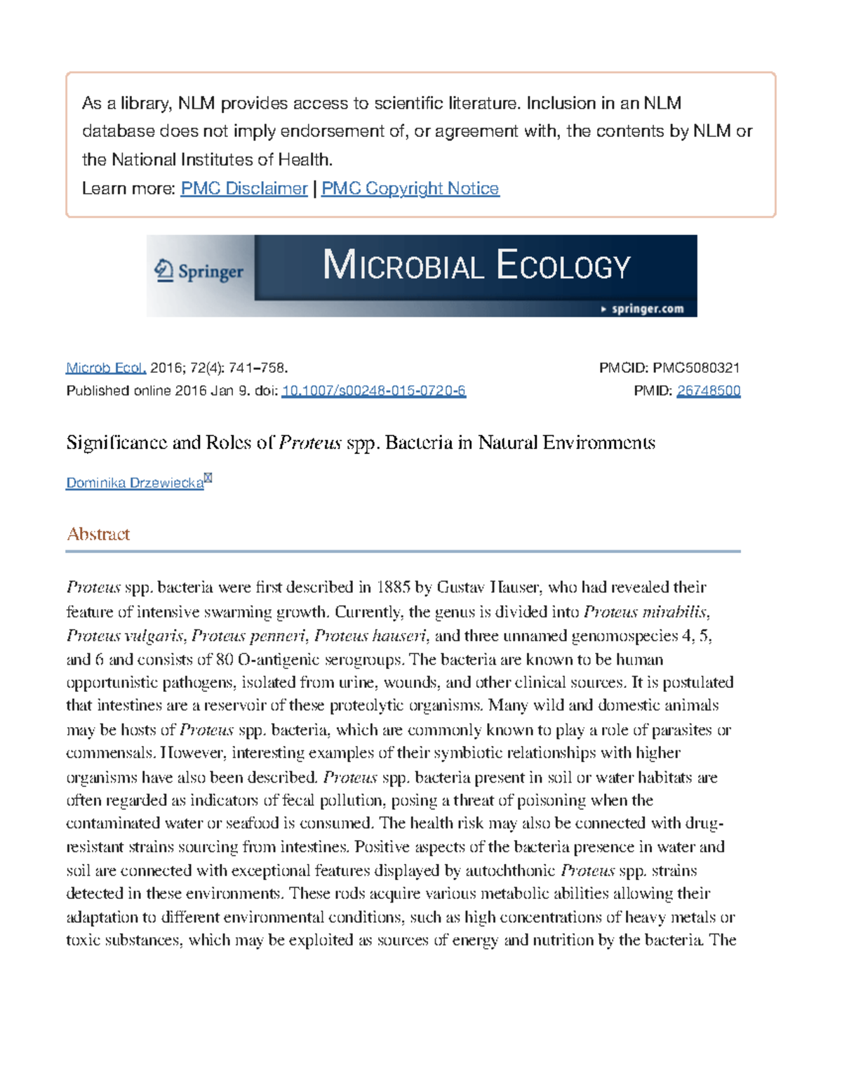 Significance and Roles of Proteus spp. Bacteria in Natural Environments ...