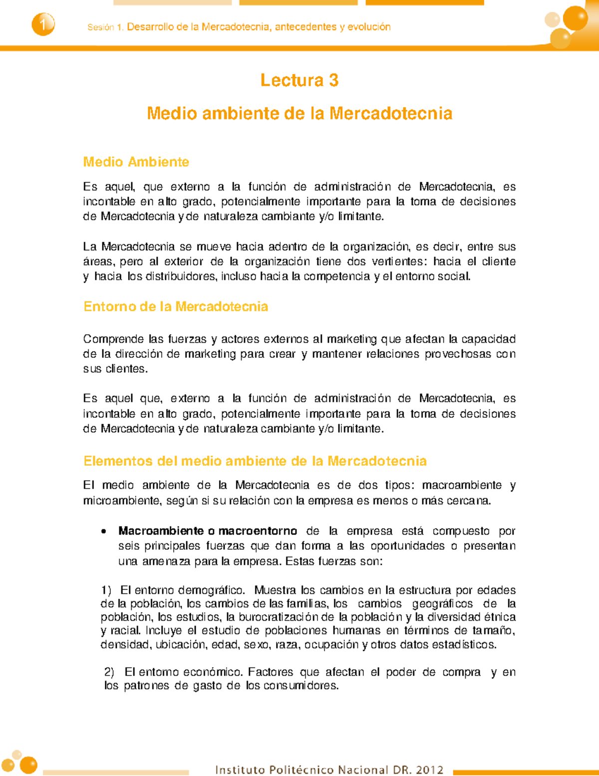 L3 - LEER - Lectura 3 Medio ambiente de la Mercadotecnia Medio Ambiente ...