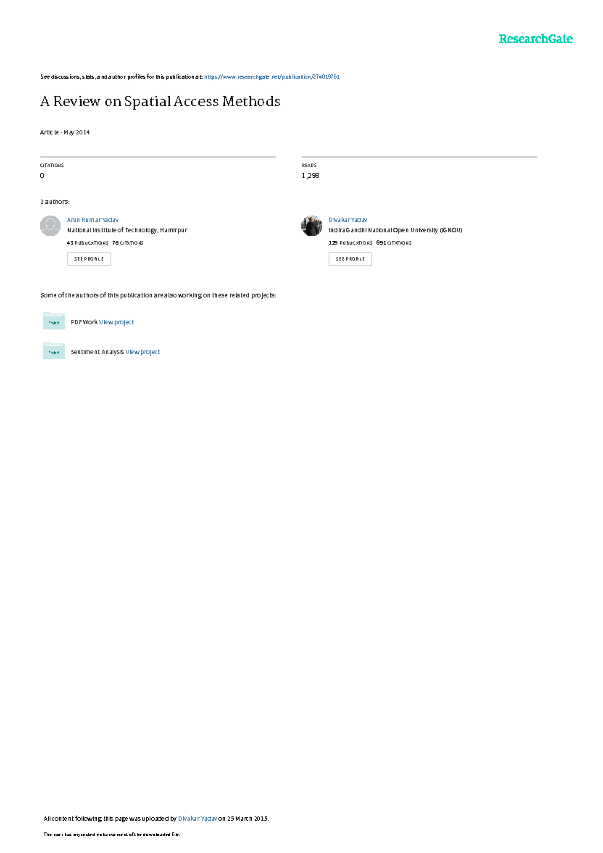 AReviewon Spatial Access Methods - See discussions, stats, and author profiles for this ...