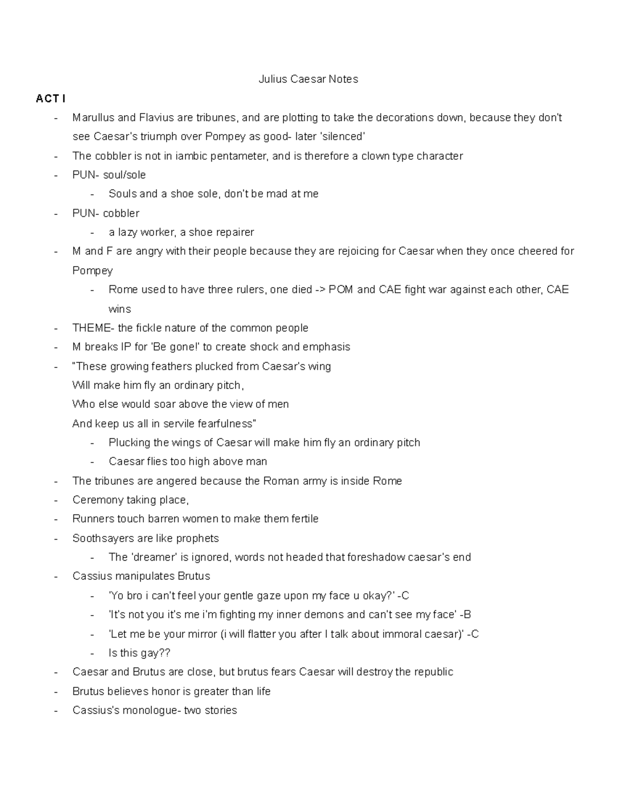 English II H Julius Caesar Notes - Julius Caesar Notes ACT I Marullus ...