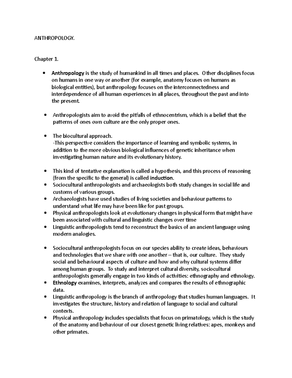 Anthropology - UNIT 1 AND UNIT 2 - ANTHROPOLOGY. Chapter 1. Anthropology is the study of ...