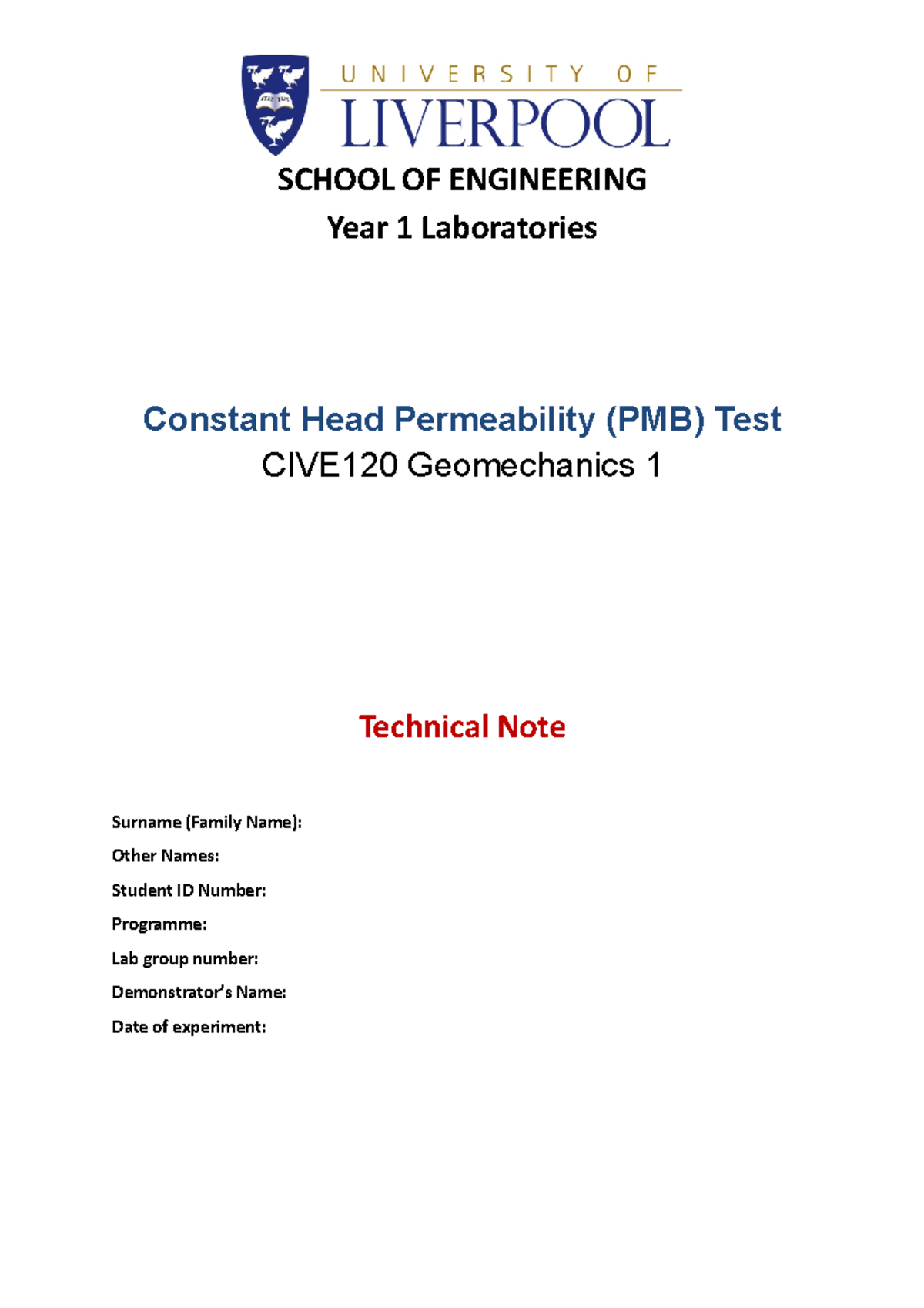 PMB Technical Note Template - SCHOOL OF ENGINEERING Year 1 Laboratories ...