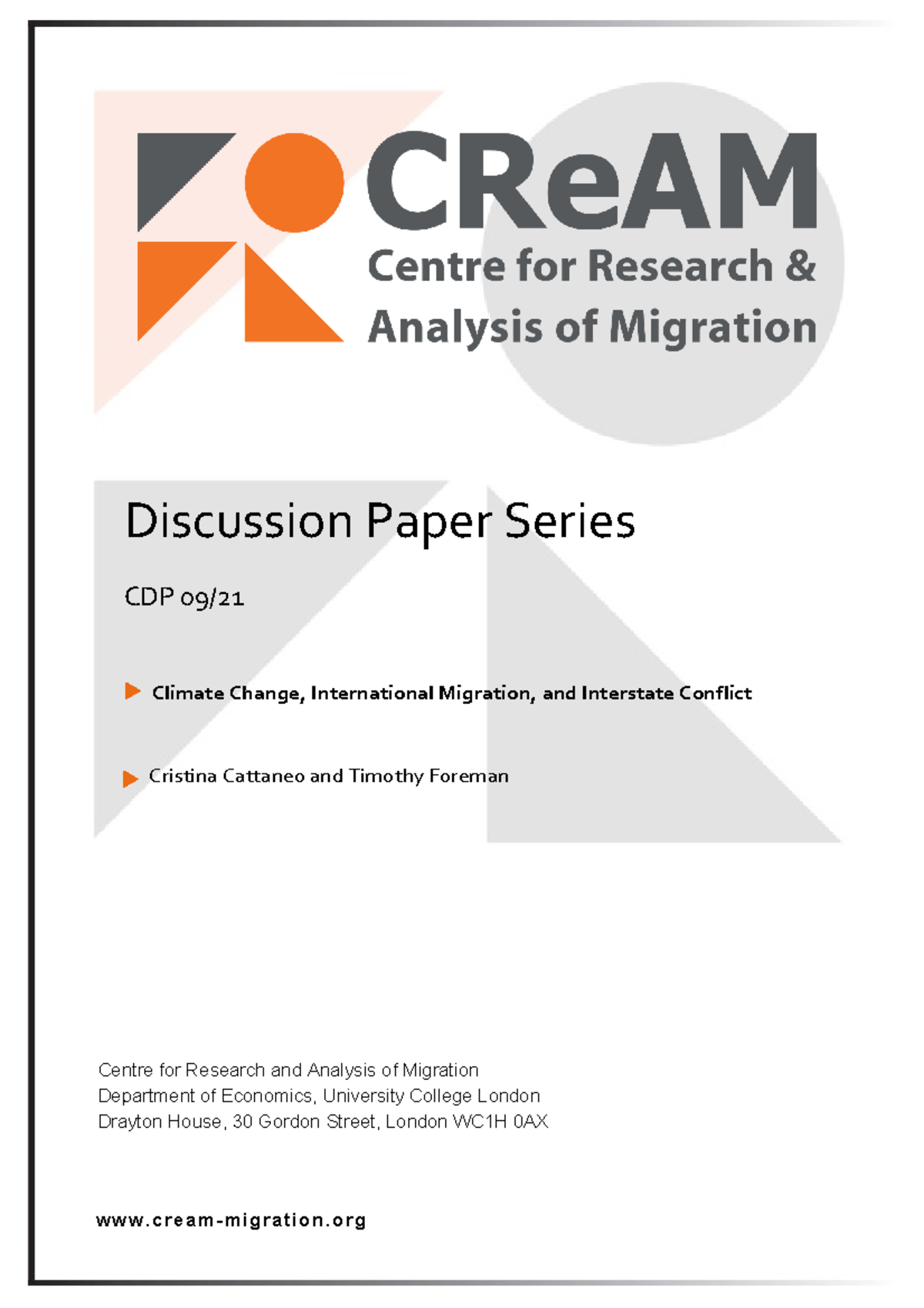 CDP 09 21 - Doc on climate change - Discussion Paper Series Climate Change, International ...