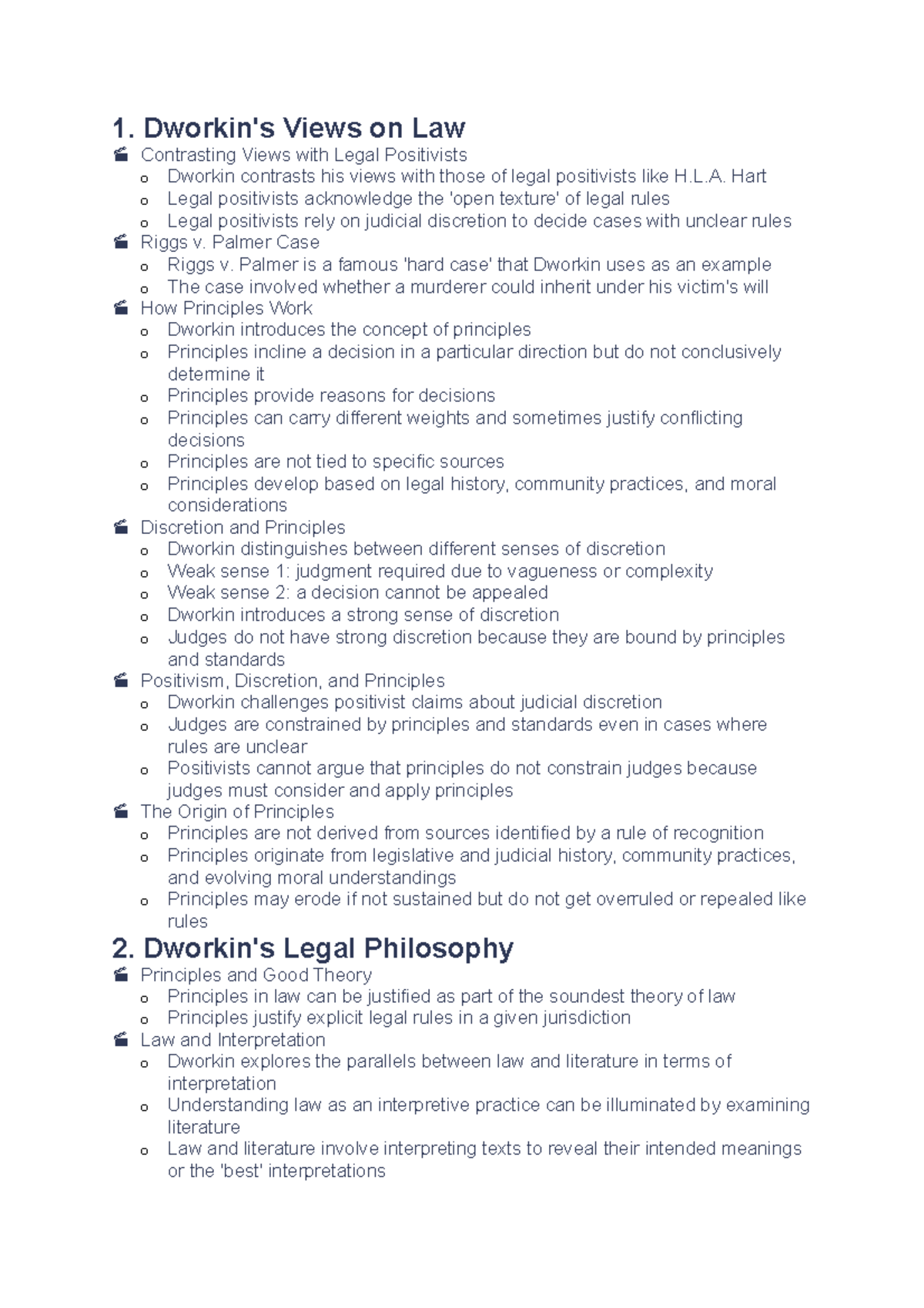 Dworkin - 1. Dworkin's Views on Law Contrasting Views with Legal ...