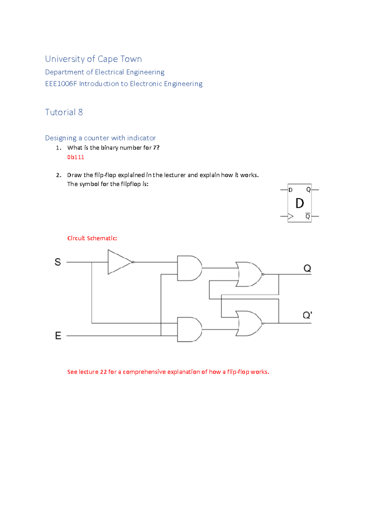 EEE1006F 2023 Tutorial 8 - Memo - University of Cape Town Department of ...